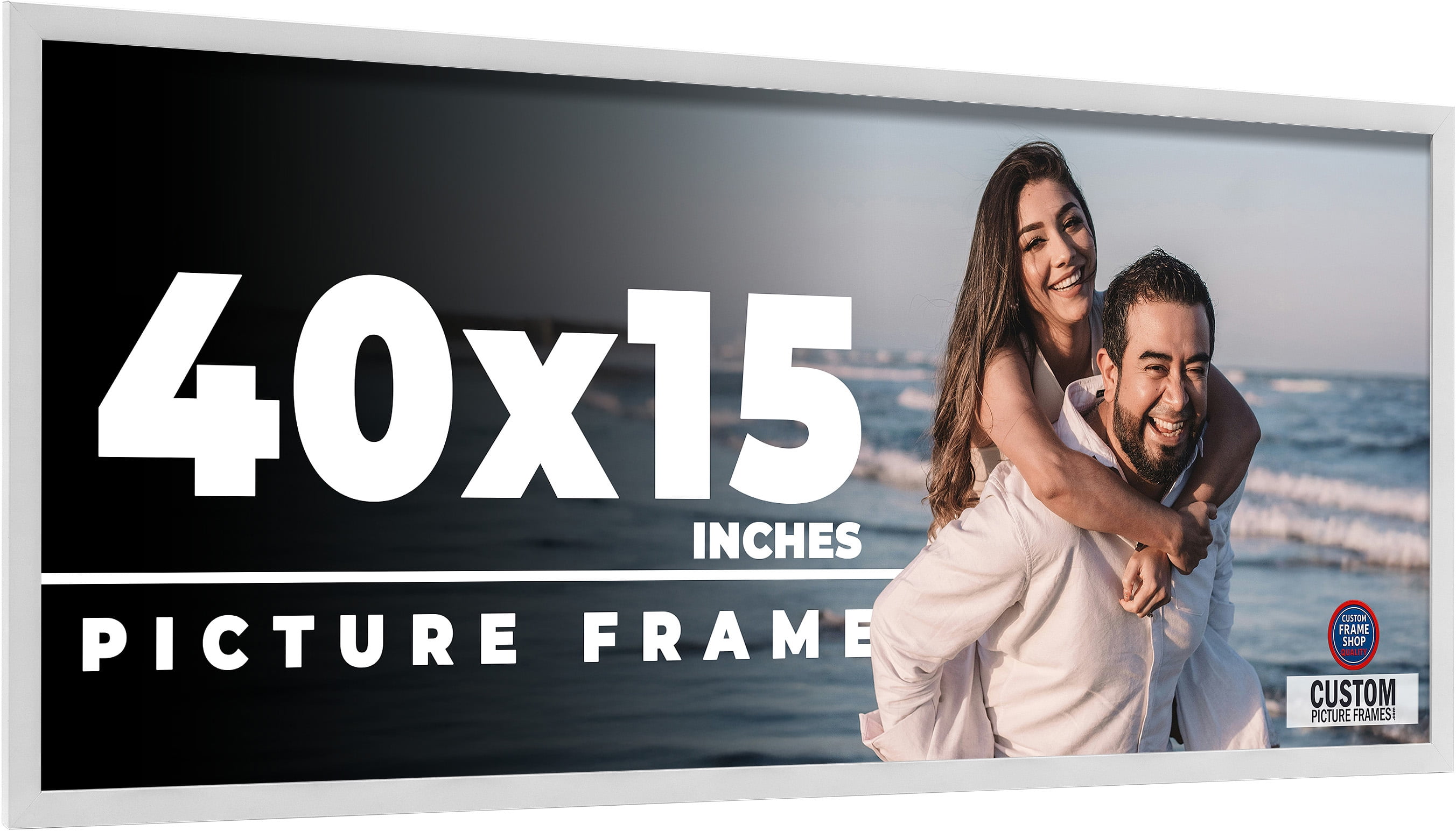 40x15 Frame White Solid Wood Picture Frame Includes UV Acrylic Shatter ...