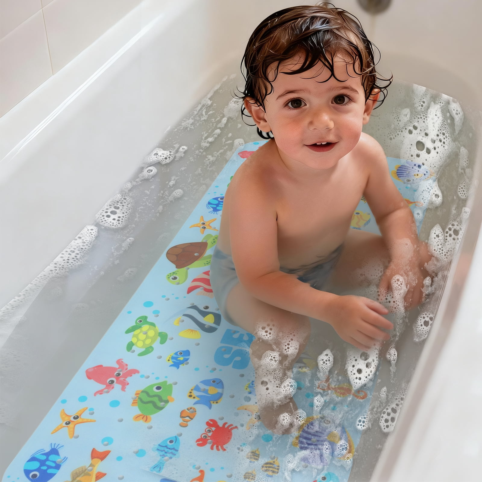 40x16 Inch Kid Bath Mat Non Slip Baby Bathtub Mat with Strong Suction ...