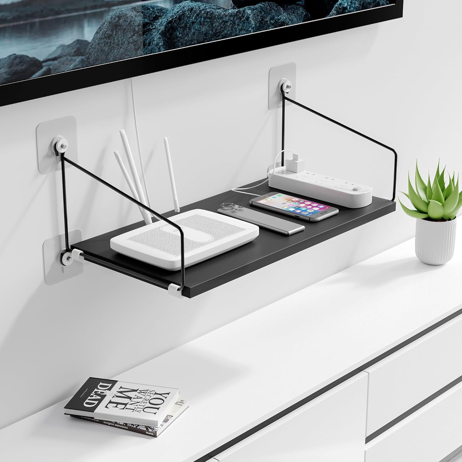 40x20cm Wooden Floating Shelf for Projector/WiFi Router/Game Consoles ...