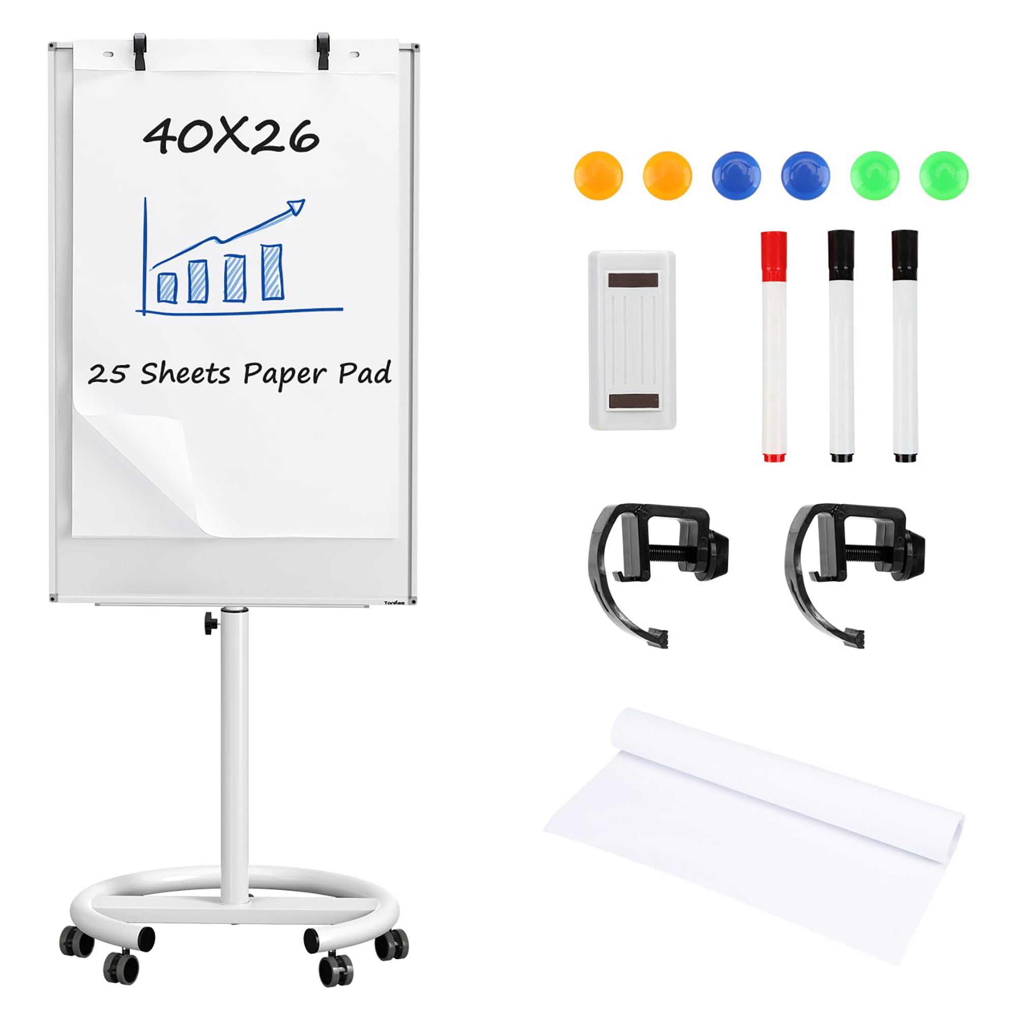 40x26 Inches Magnetic Mobile White Board On Wheels Standing Dry Erase ...