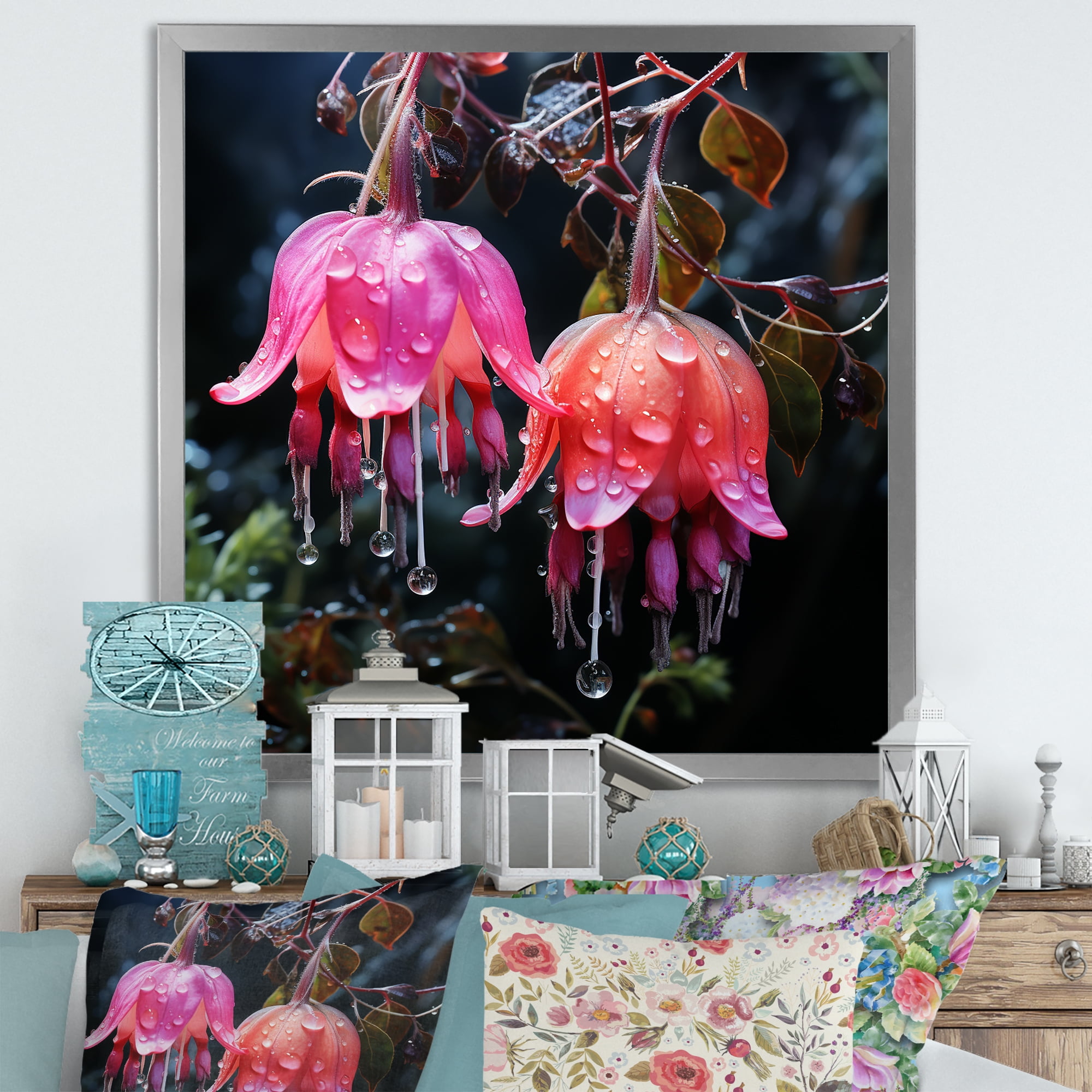 Designart "Fuchsia Coccinea Flowers in Pink Petals II" Floral Framed ...