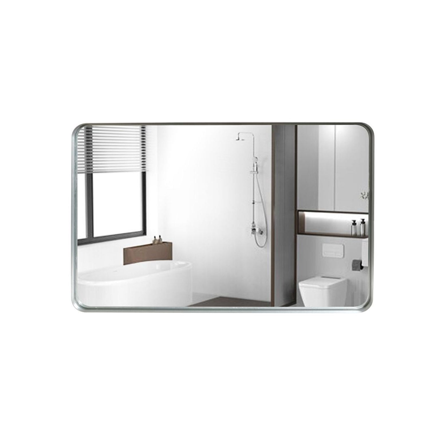 40x30 Inch Bathroom Mirror, Brushed Silver Rounded Rectangle Wall ...