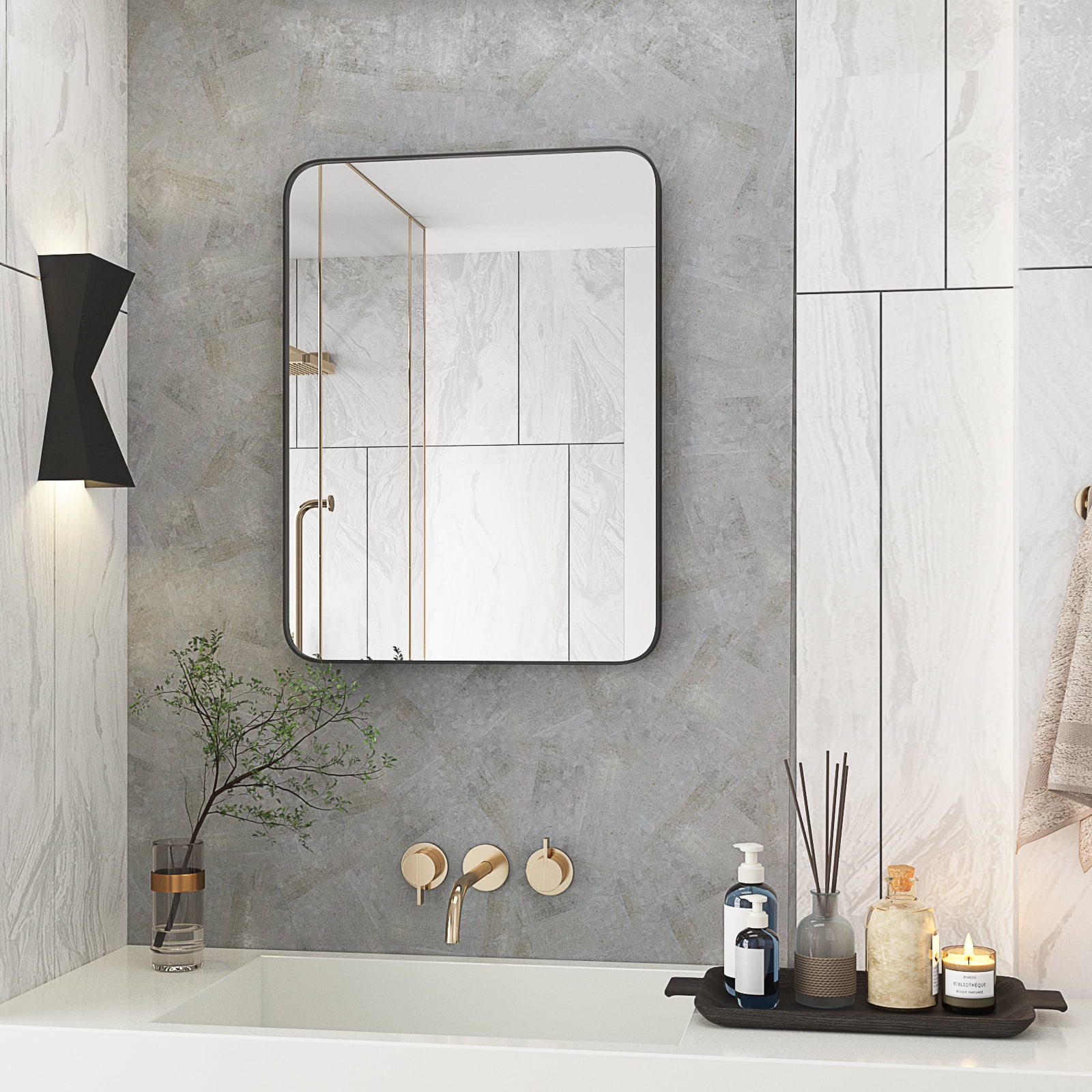 40x30 black bathroom mirror with brushed metal frame, rustaluminum ...