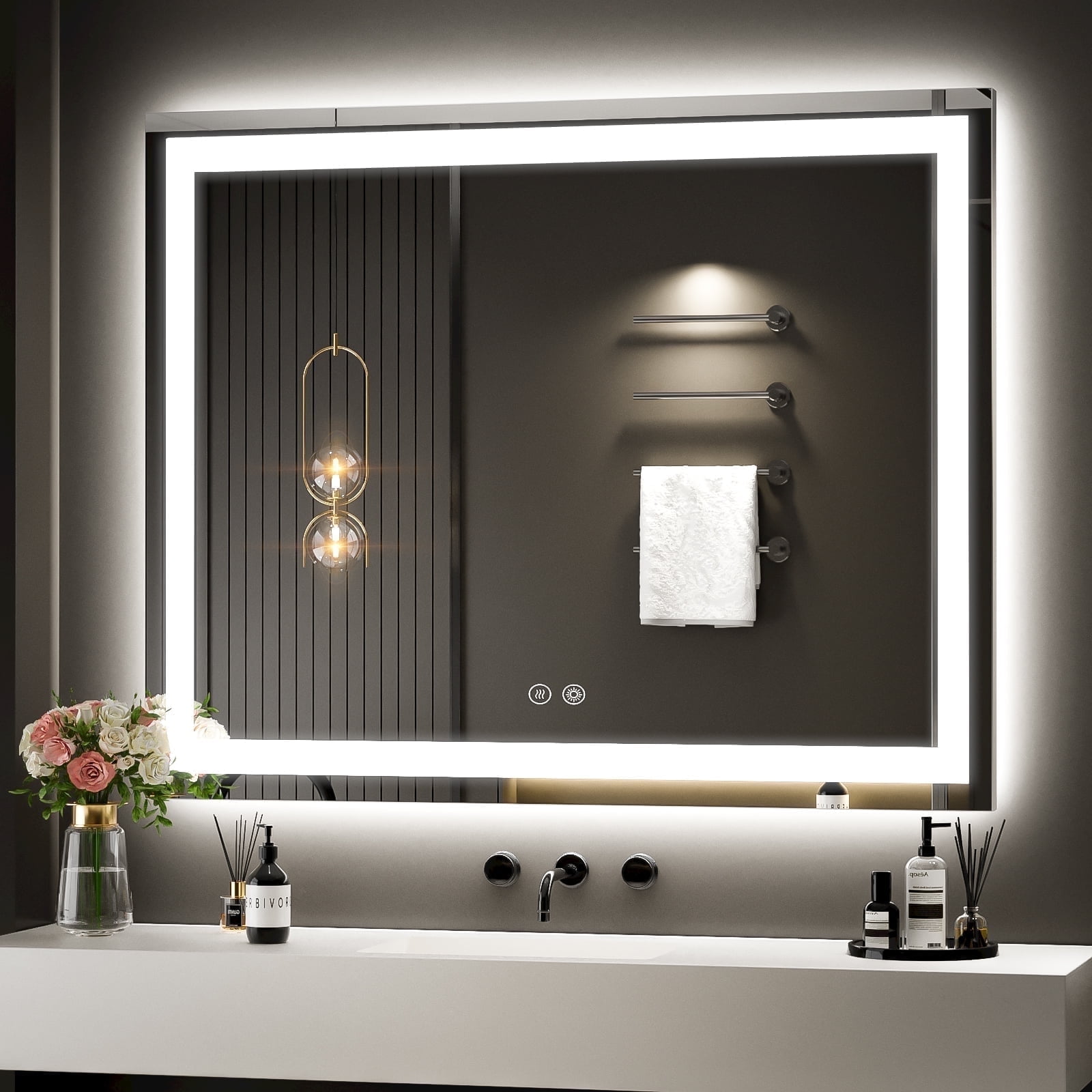 JSneijder 40x32 inch Frameless LED Bathroom Mirror Vanity with Lights ...
