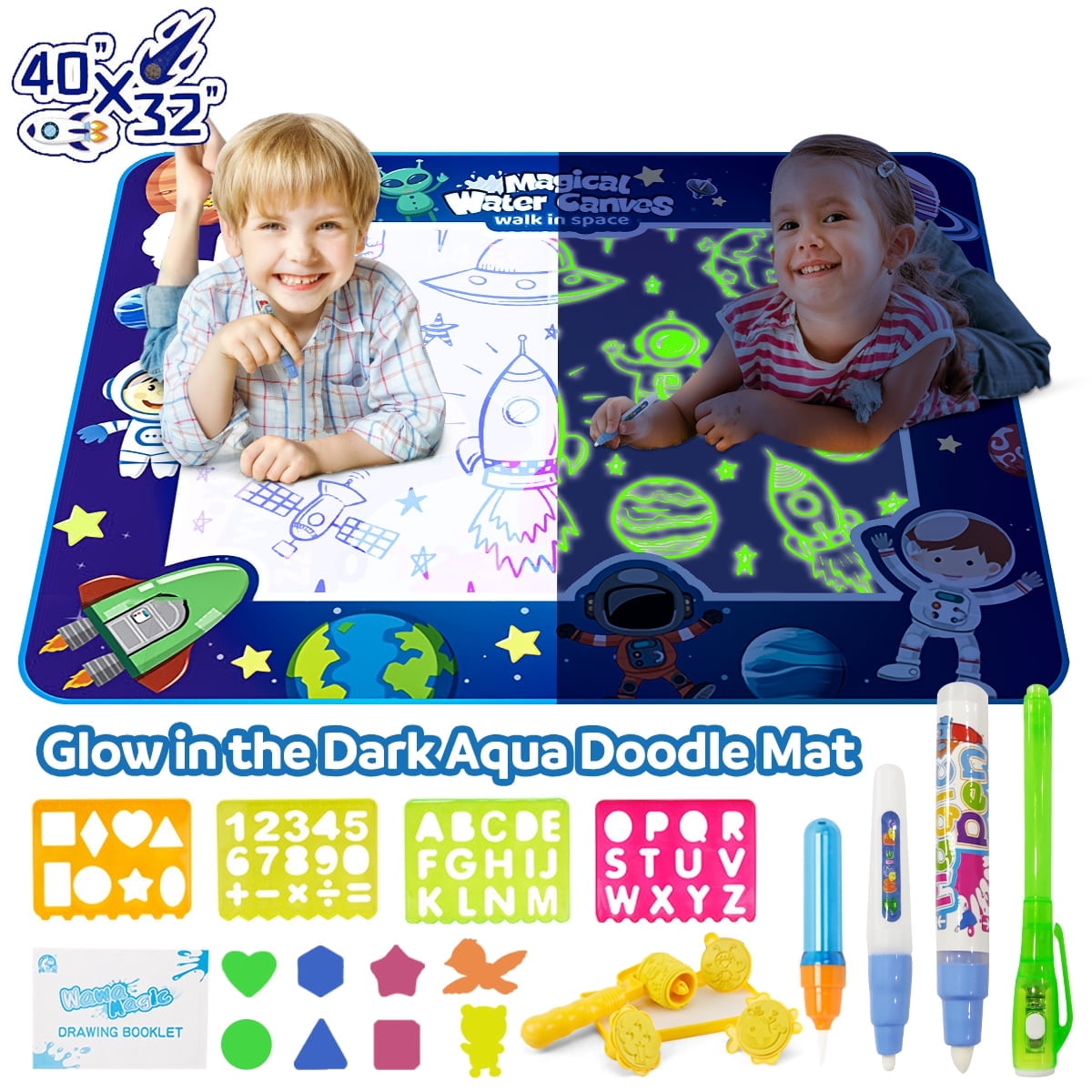 40x32 Inches Luminous Magic Doodle Drawing Mat Glow in the Dark, Extra ...