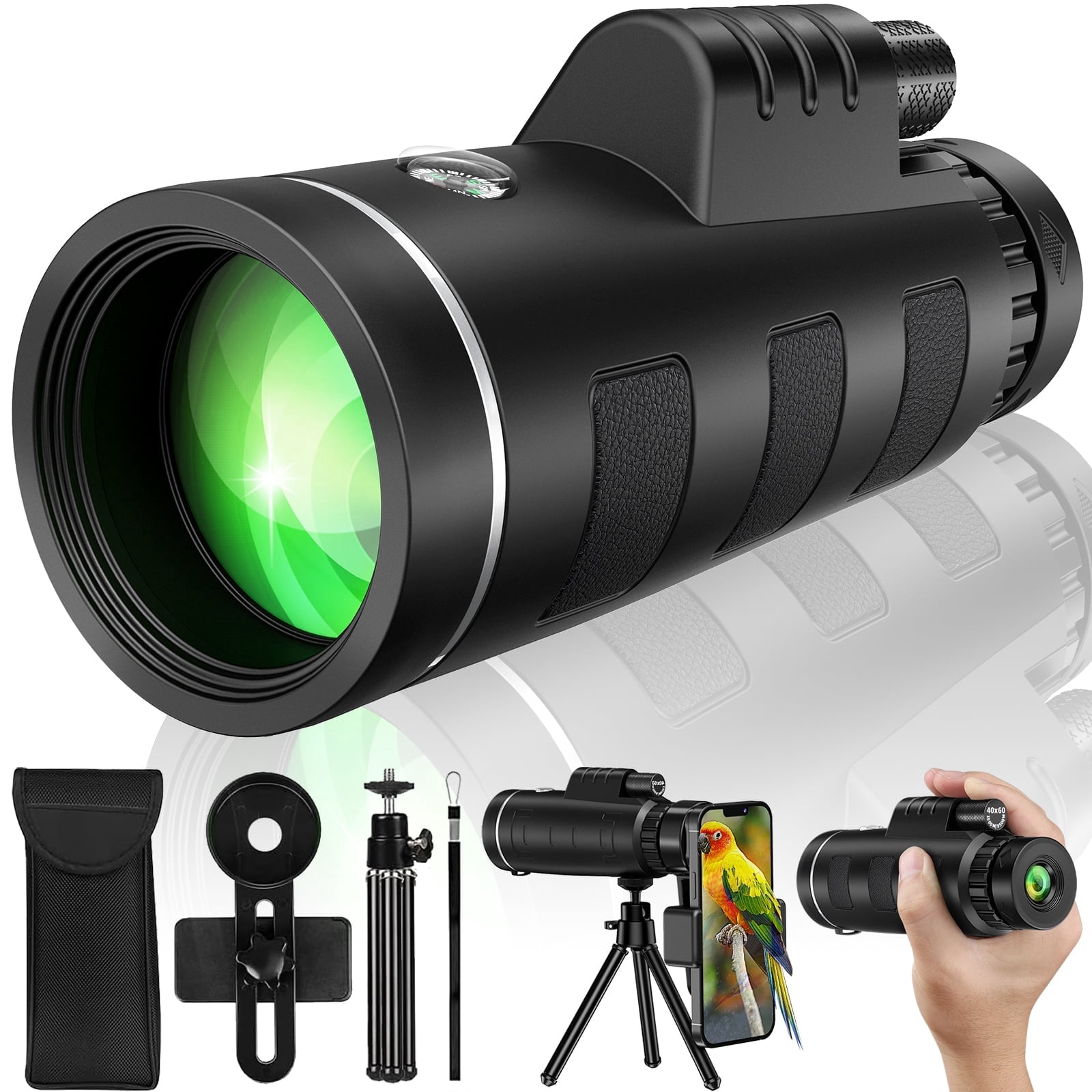40x60 HD Monocular Telescope for Smartphone with Holder & Tripod ...
