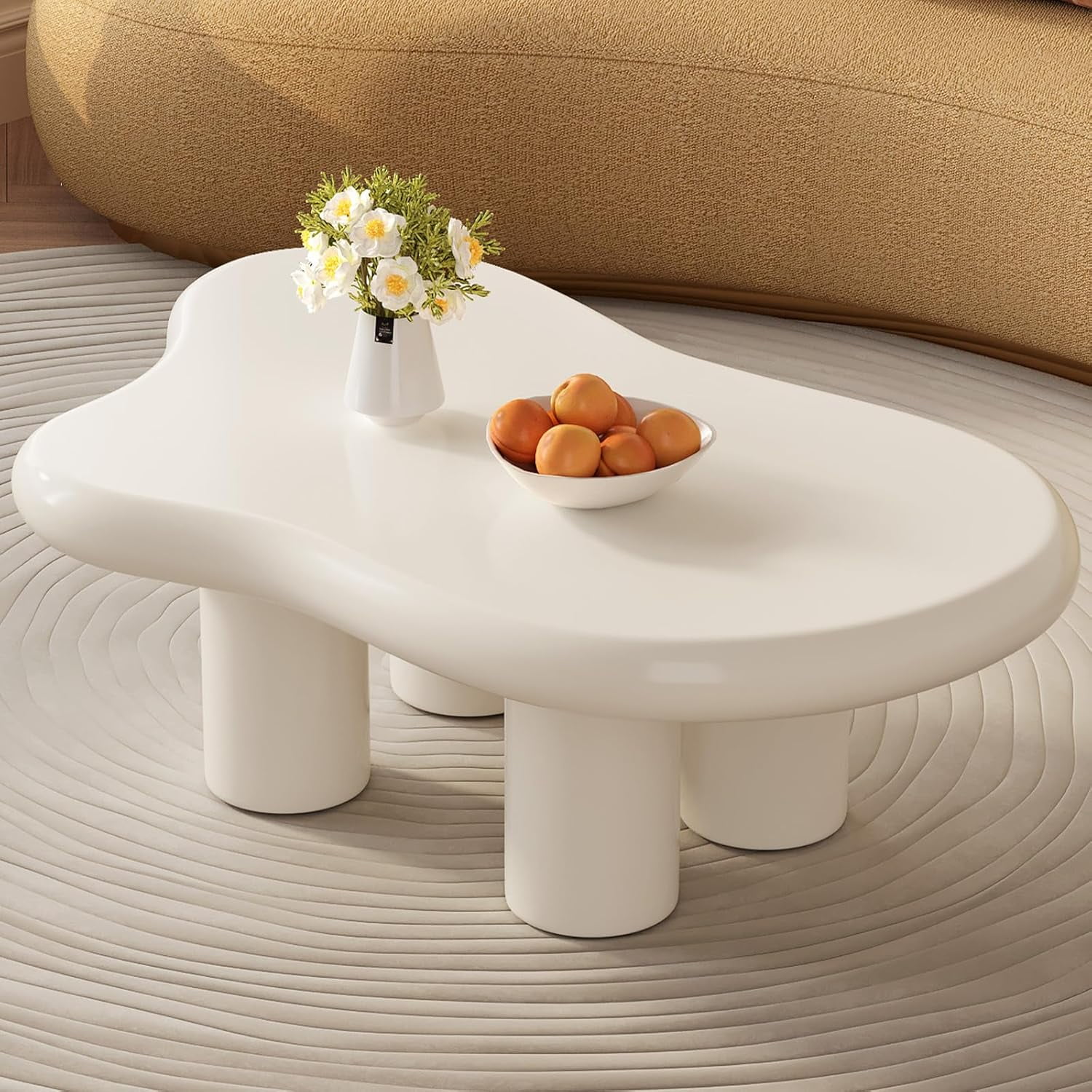 41.02" White Cloud Coffee Table, Modern Round Edge Coffee Table with 4 ...