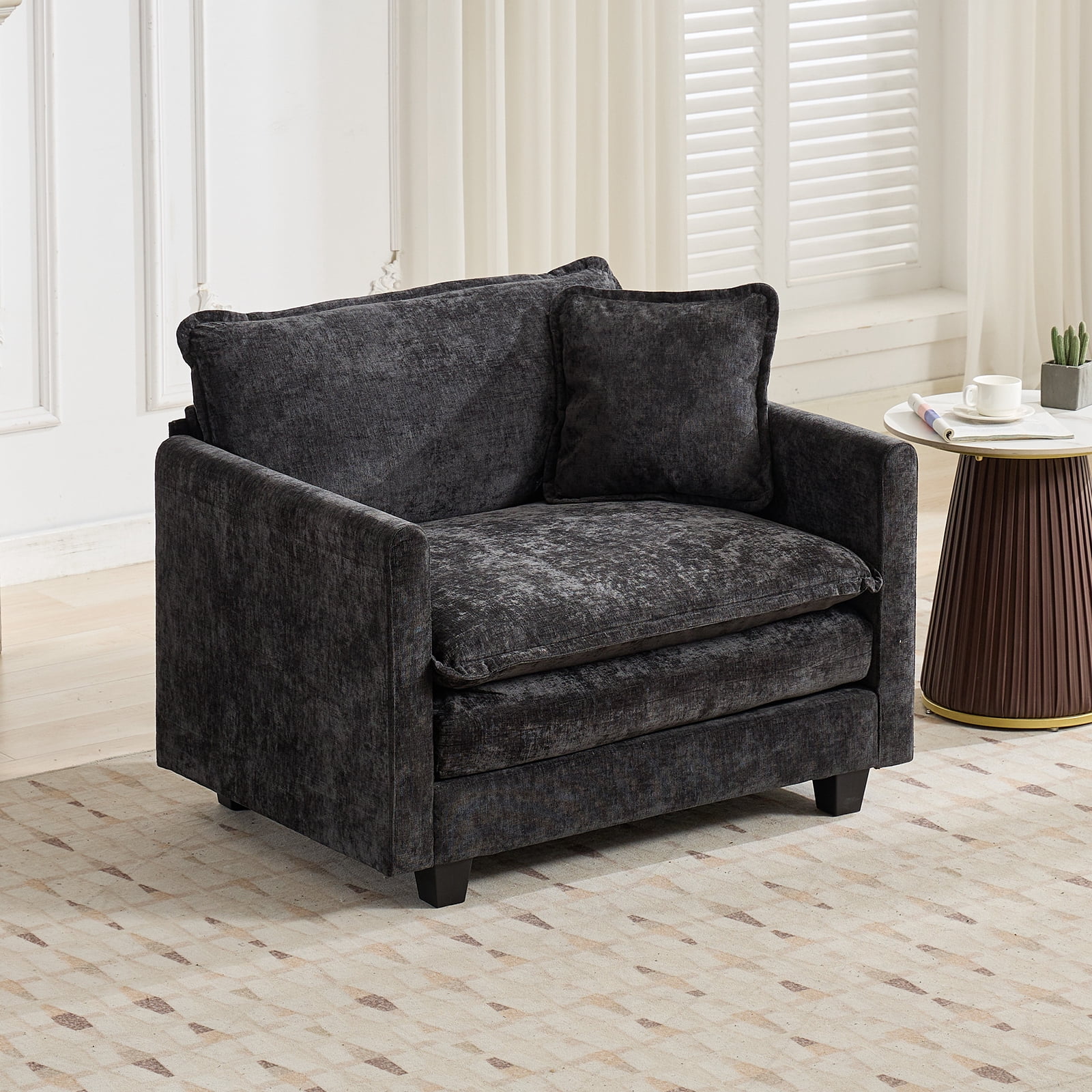 41.1” Chenille Single Sofa, Black Accent Couch, Modular Sectional for ...