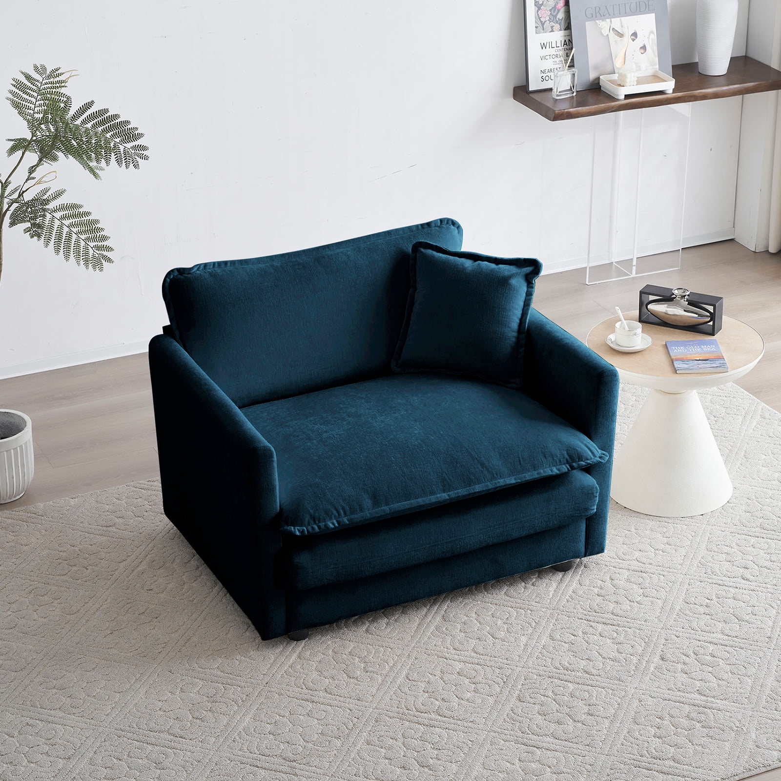 41.1” Chenille Single Sofa, Blue Accent Couch, Modular Sectional for ...