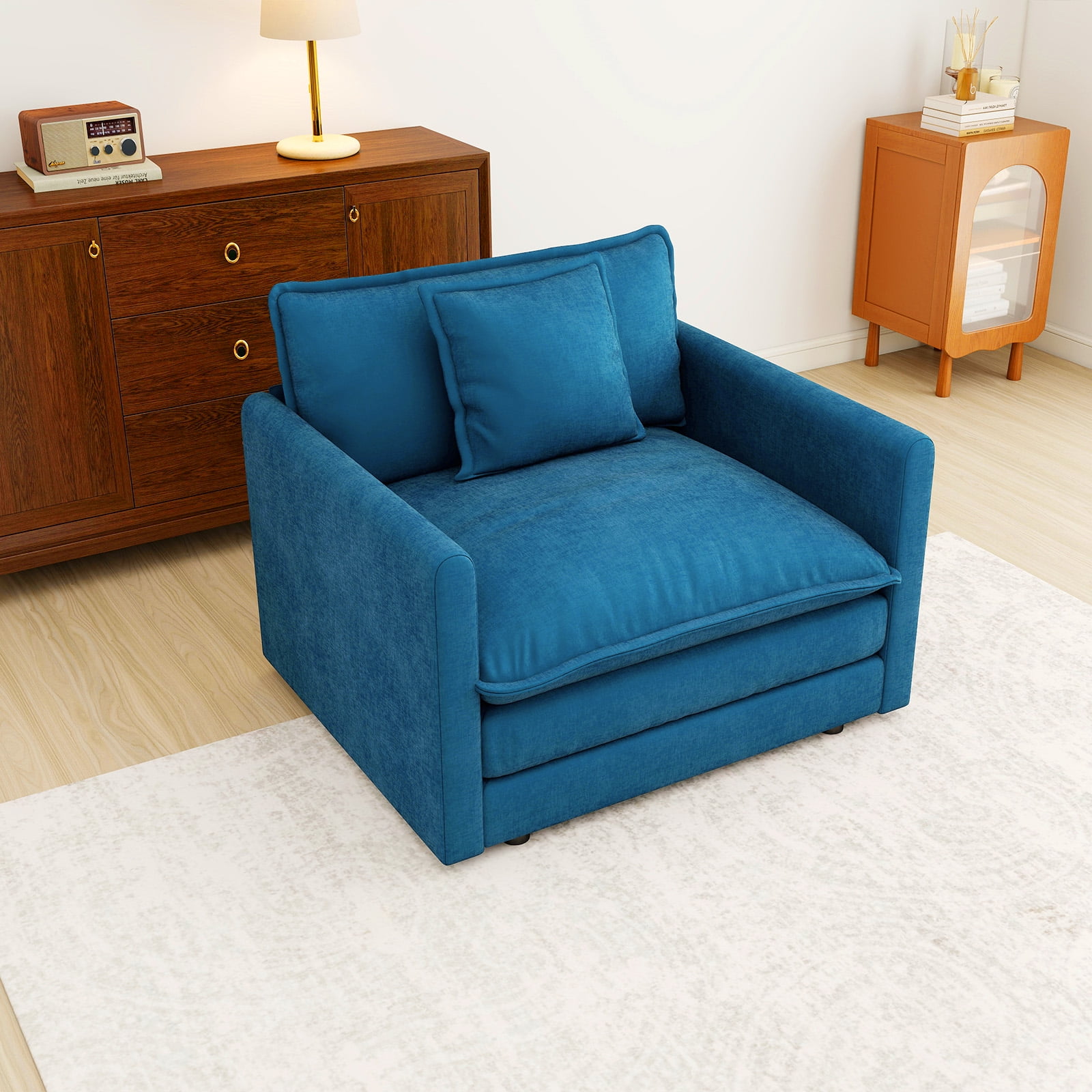 41.1” Chenille Single Sofa, Blue Accent Couch, Modular Sectional for ...