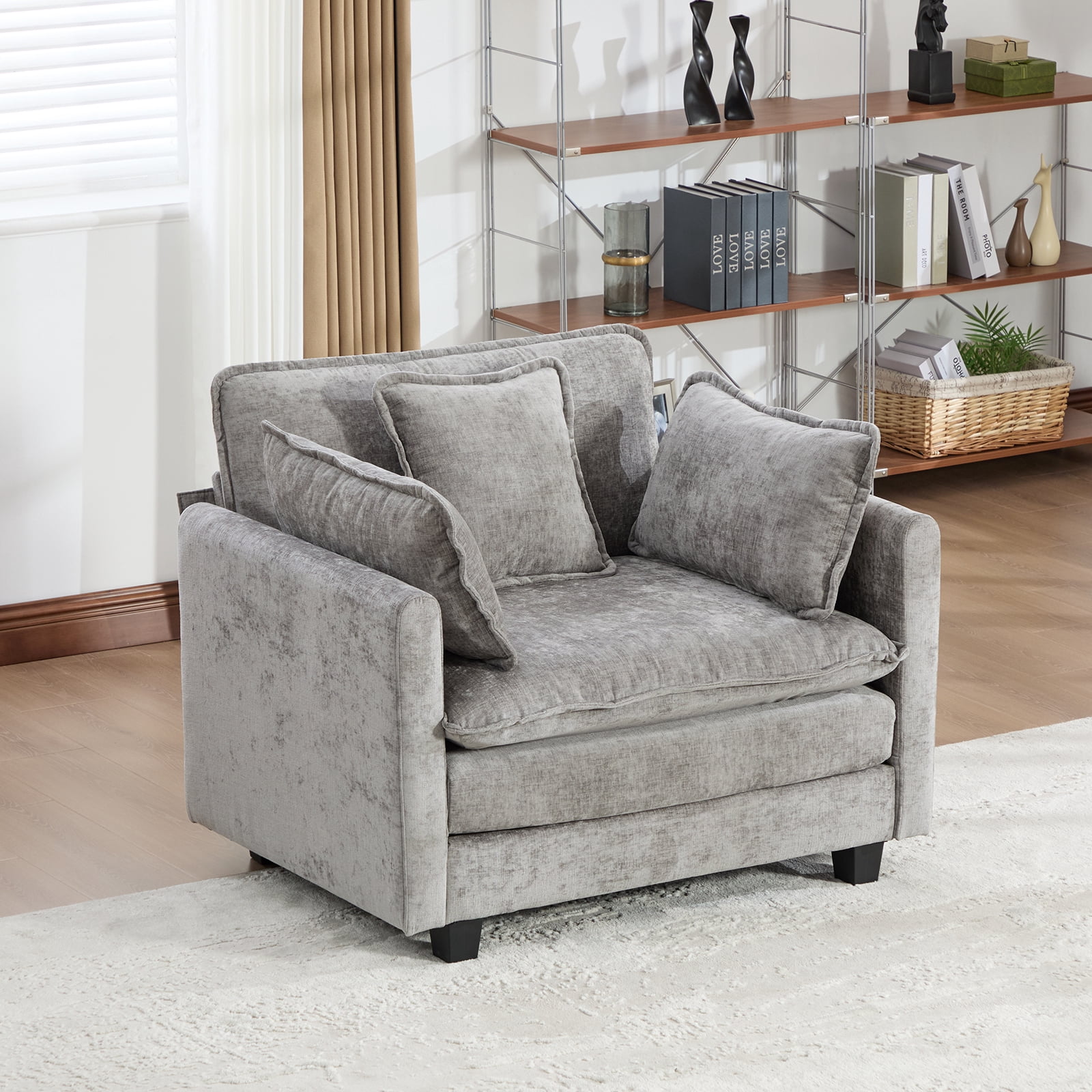 41.1” Chenille Single Sofa, Gray Accent Couch, Modular Sectional for ...