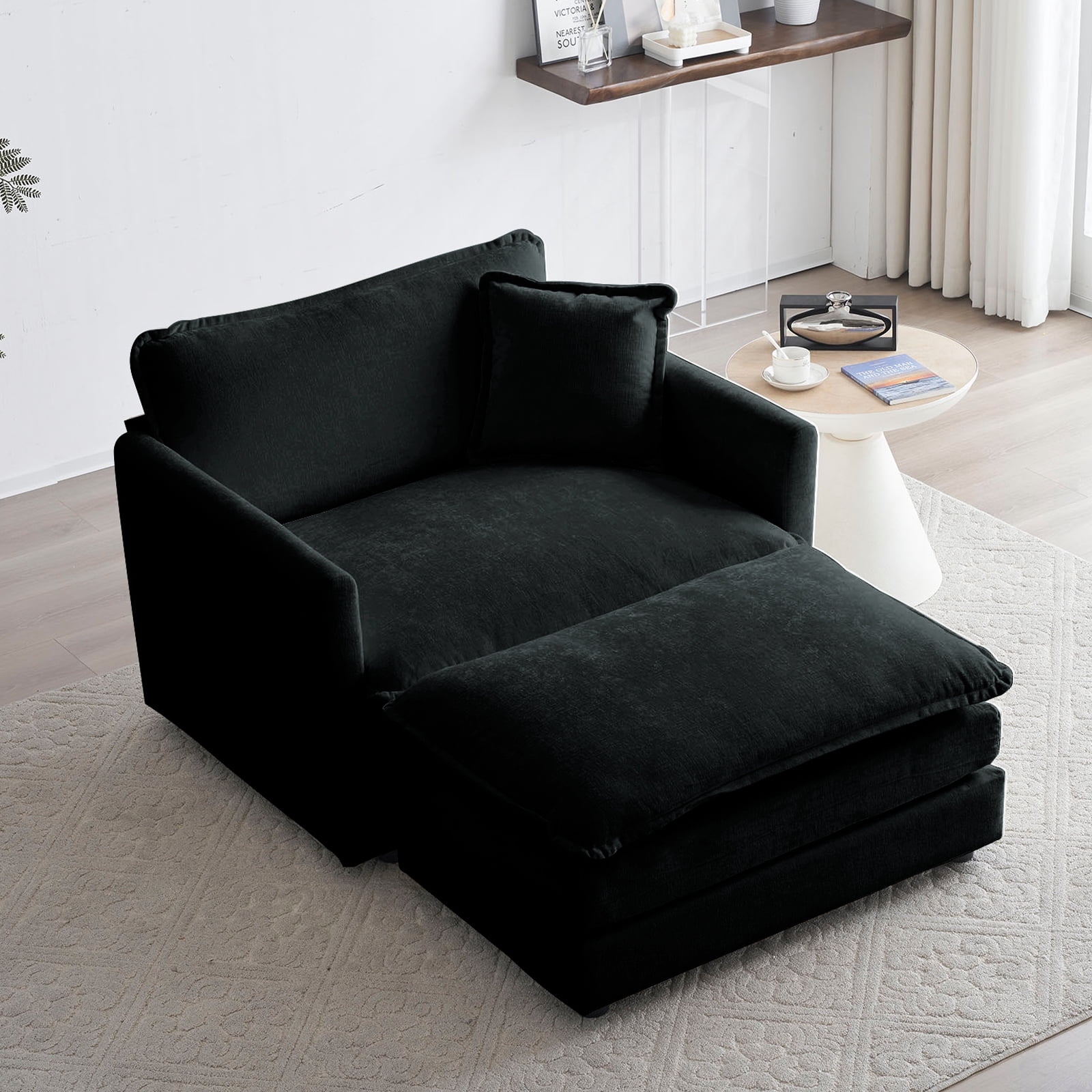 41.1” Single Sofa, Black Accent Couch with Ottoman, Modular Sectional ...