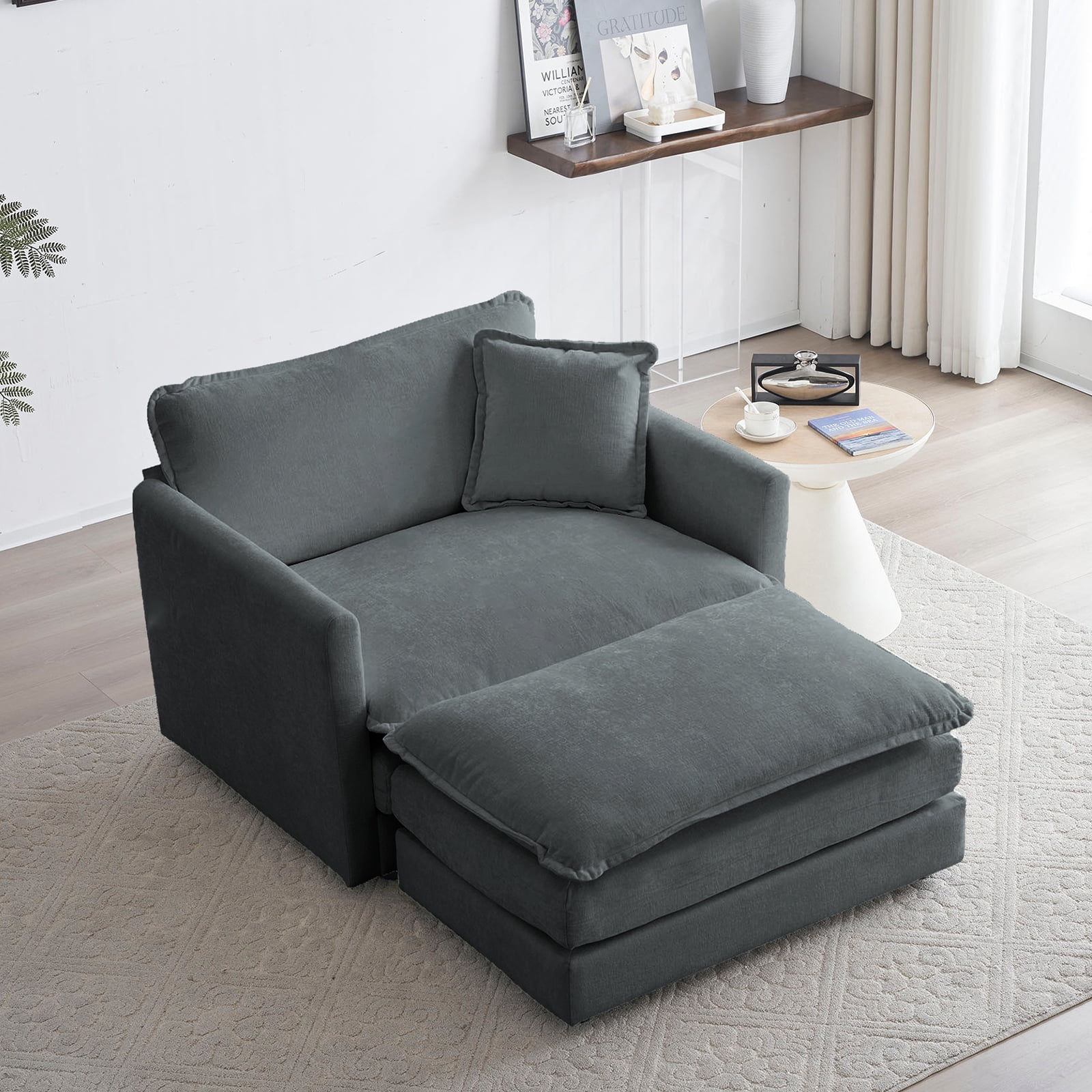 41.1” Single Sofa, Gray Accent Couch with Ottoman, Modular Sectional ...