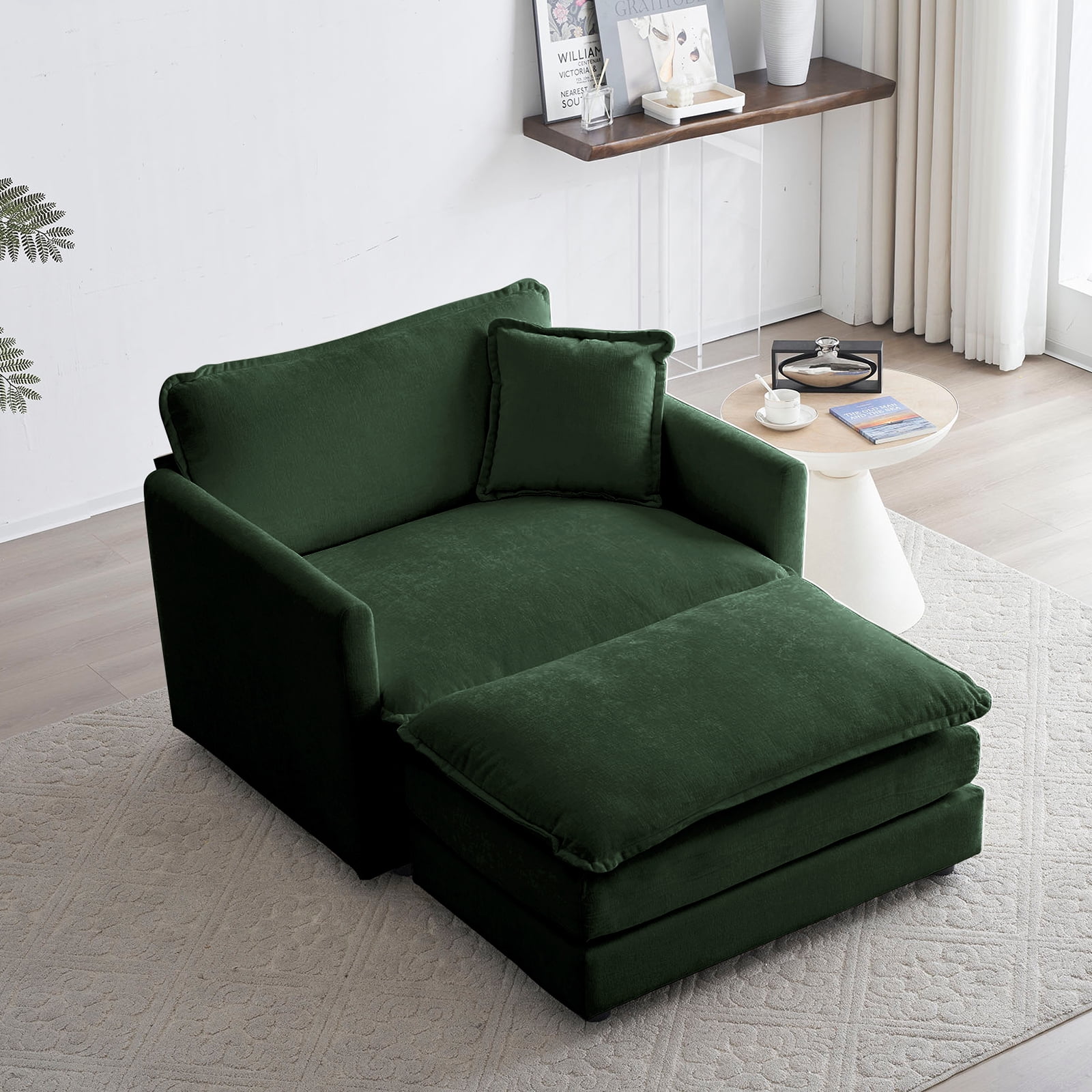 41.1” Single Sofa, Green Accent Couch with Ottoman, Modular Sectional for Living Room, Cloud ...