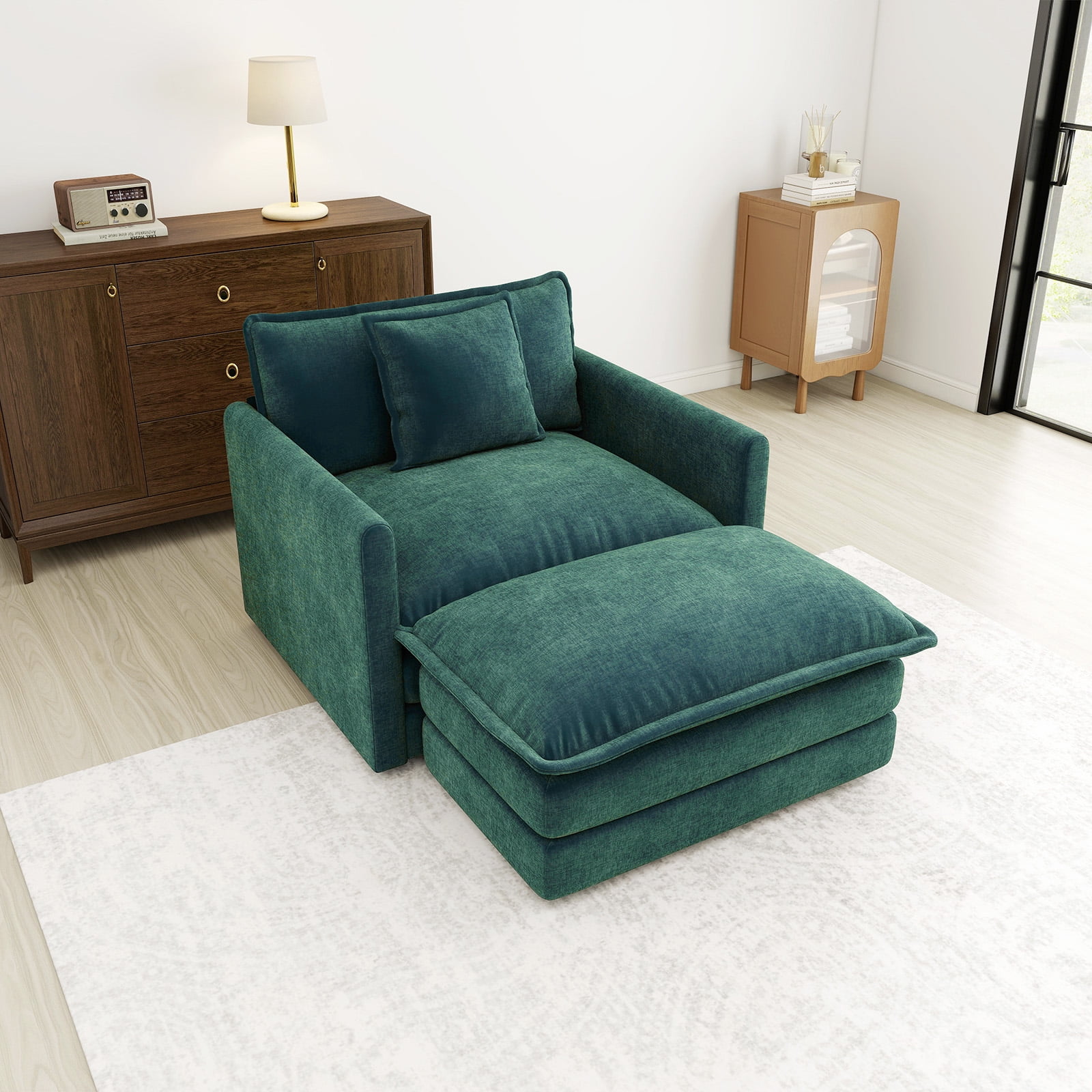 41.1” Single Sofa, Green Accent Couch with Ottoman, Modular Sectional ...