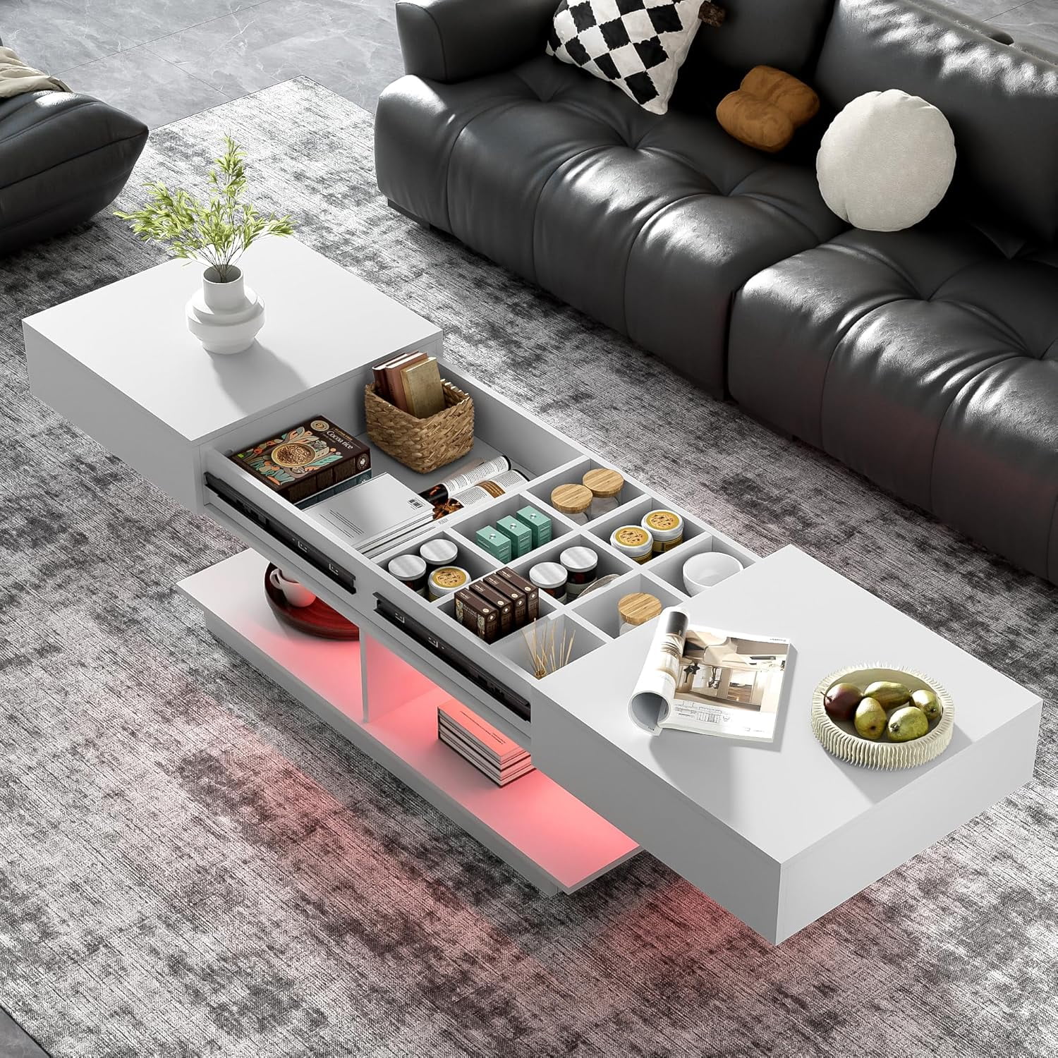 41.3''-76.7'' Extendable Coffee Table, 2 Tier Rectangular Coffee Table ...