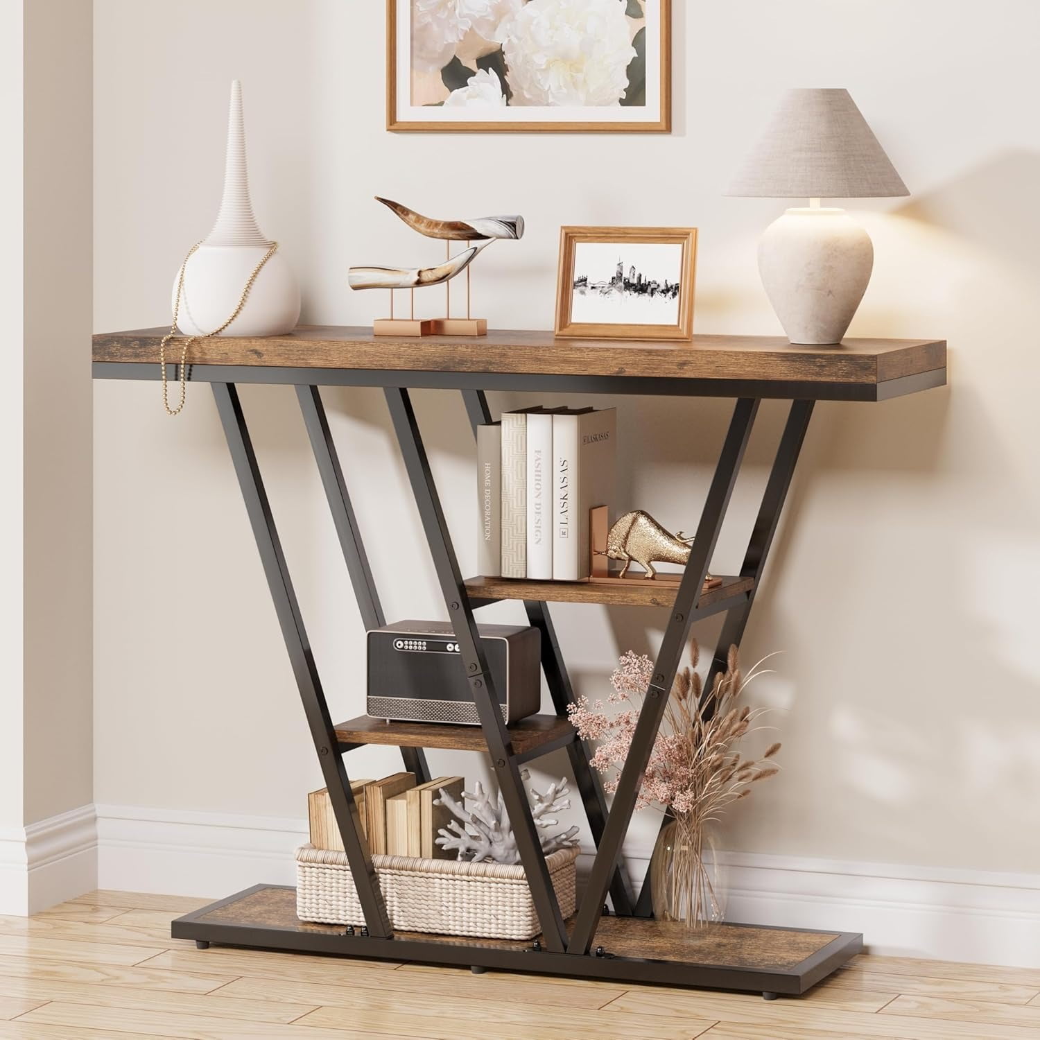 41.3" Console Table for Entryway, 4-Tier Sofa Entryway Table, Narrow Side Tables with Storage ...