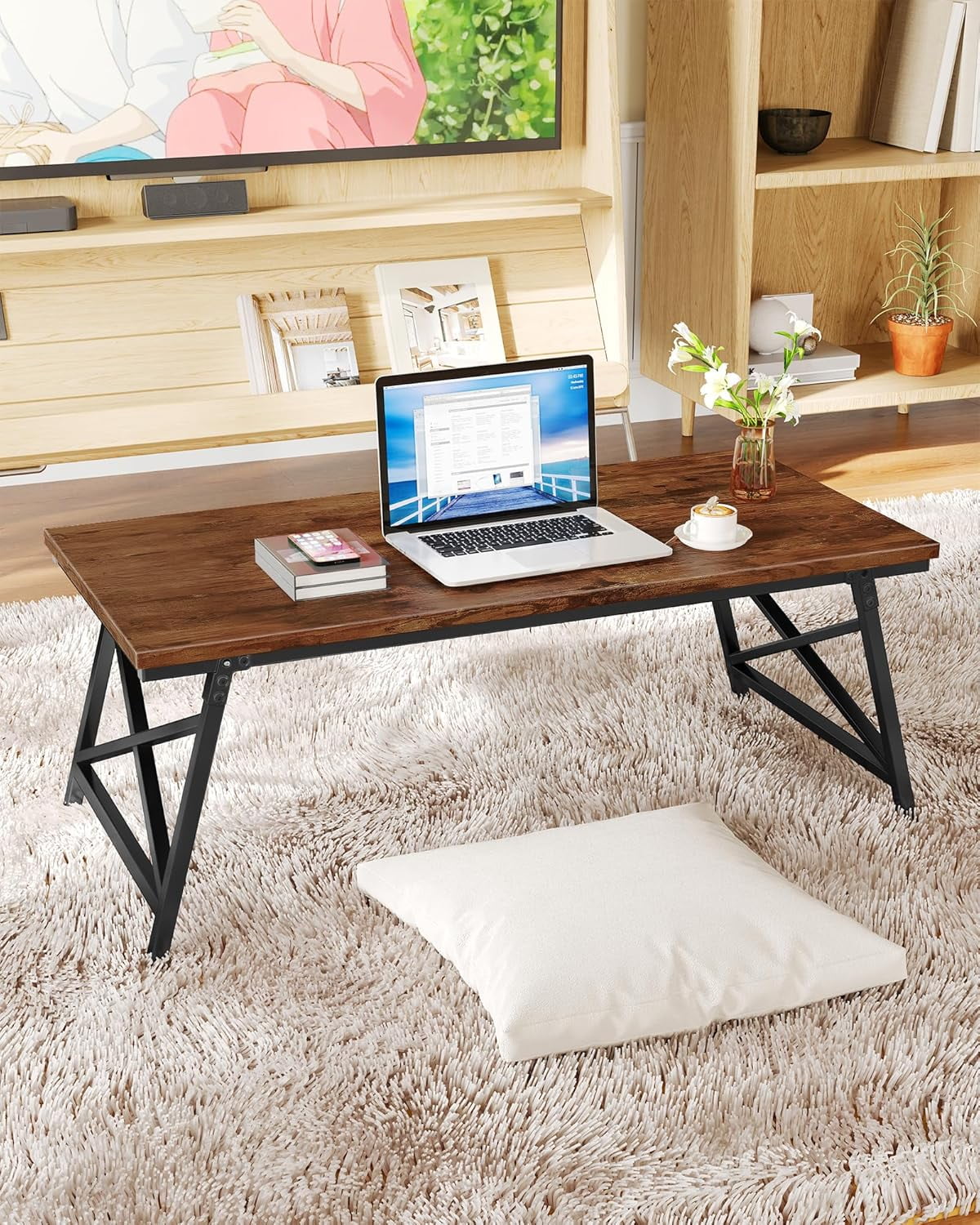 41.3" Folding Coffee Table with Safety Buckles, Low Coffee Table ...