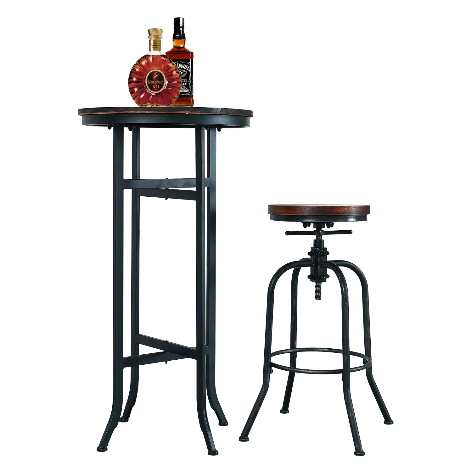 41.3" H Black Metal Round Bar Table with Soild Pine Wood Top, Classic ...