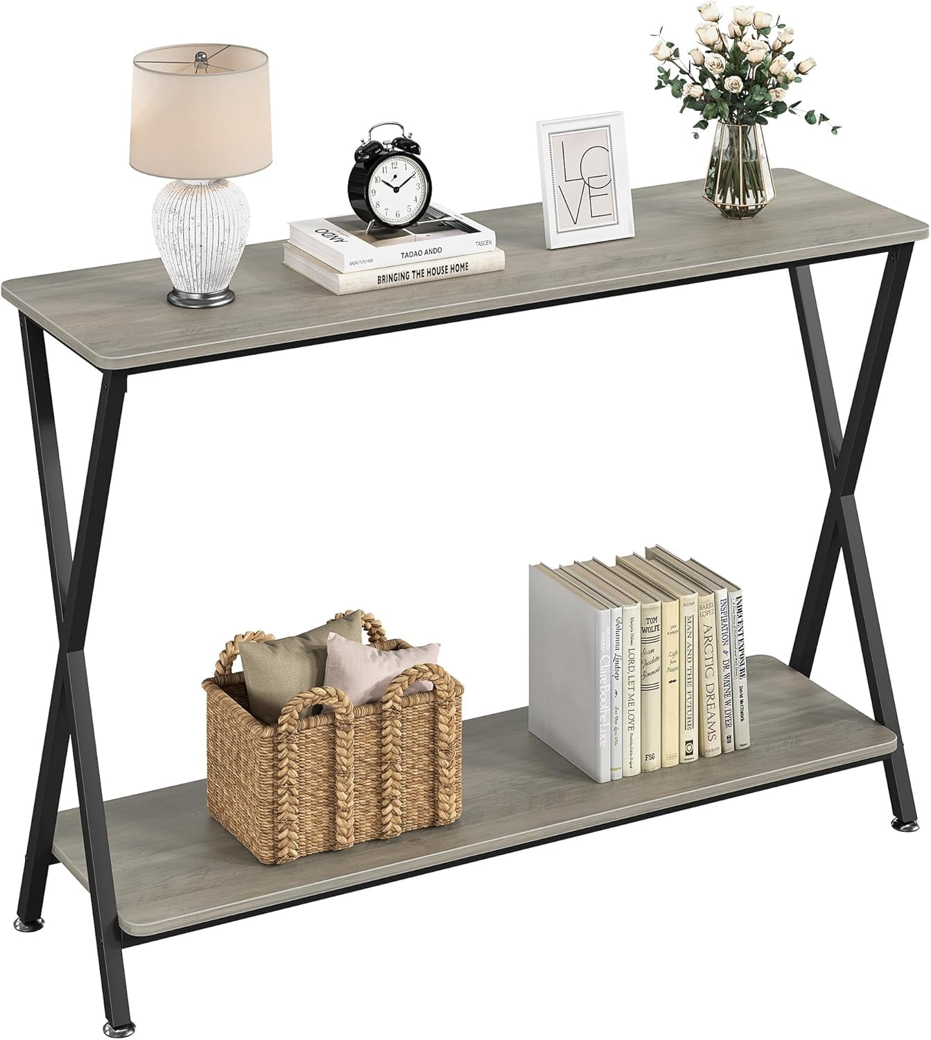 41.3''Industrial Narrow Console Table Small Sofa Table 2-Tier Entryway ...