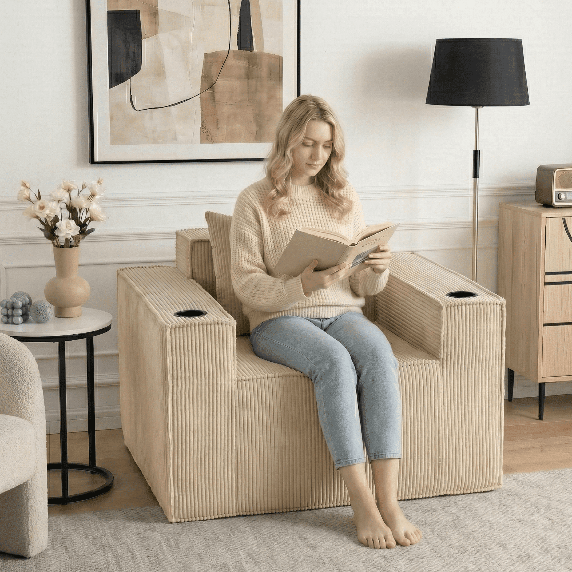 41.3" Single Cloud Sofa ,Chaise Lounge Chair Indoor, Khaki Couch Chair ...