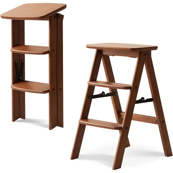 41 3 Step Ladder Folding Step Stool, Wooden Step Stool Foldable ...