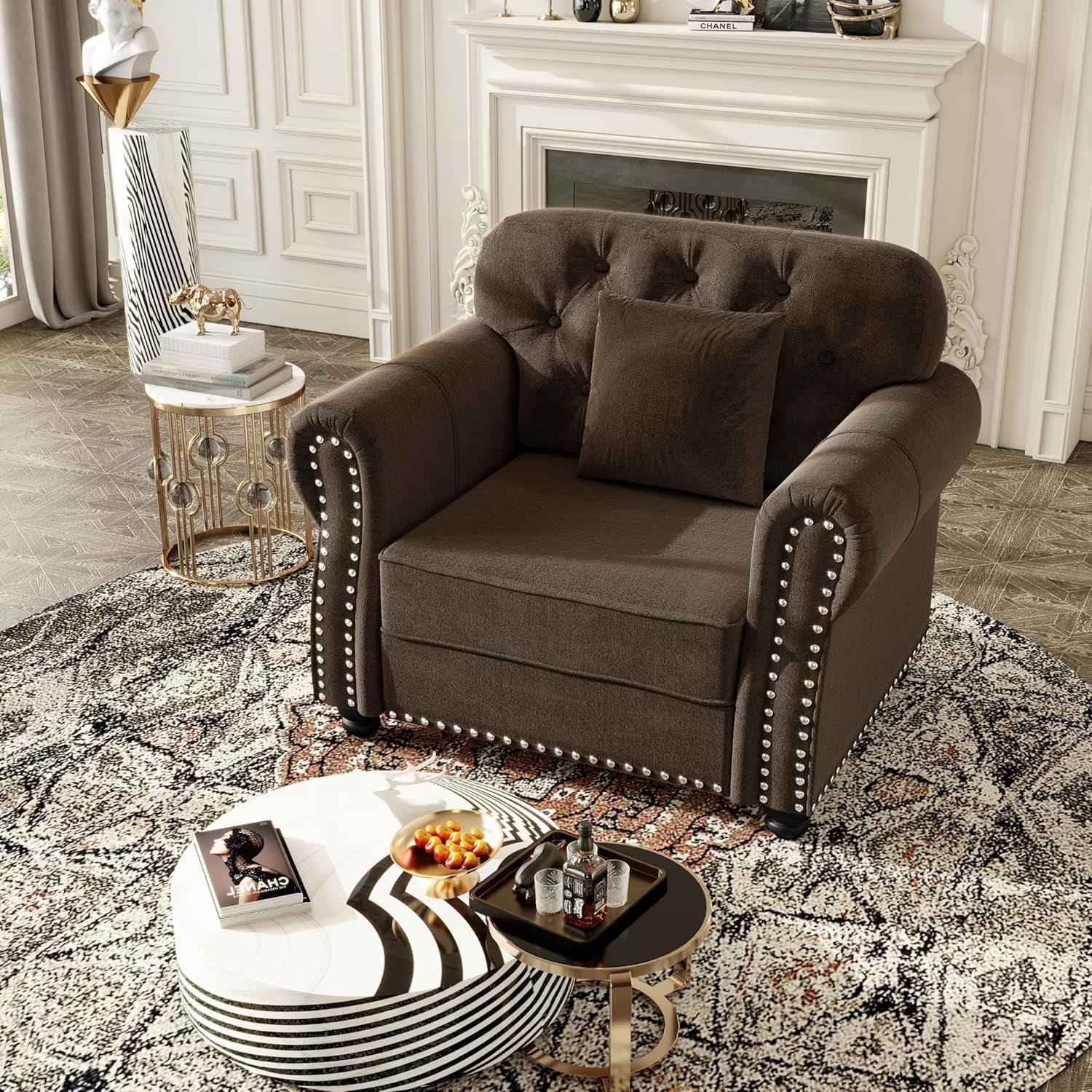 41.3'' Velvet Chesterfield Sofas, Modern Oversized Accent Chair, Single ...