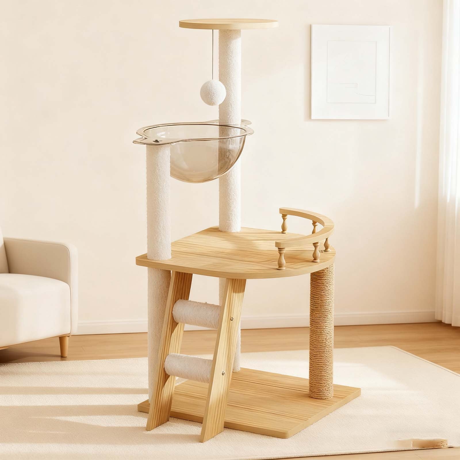 41.3" Wooden Cat Tree,Extra Large - Modern Aesthetic Wood Tower With ...