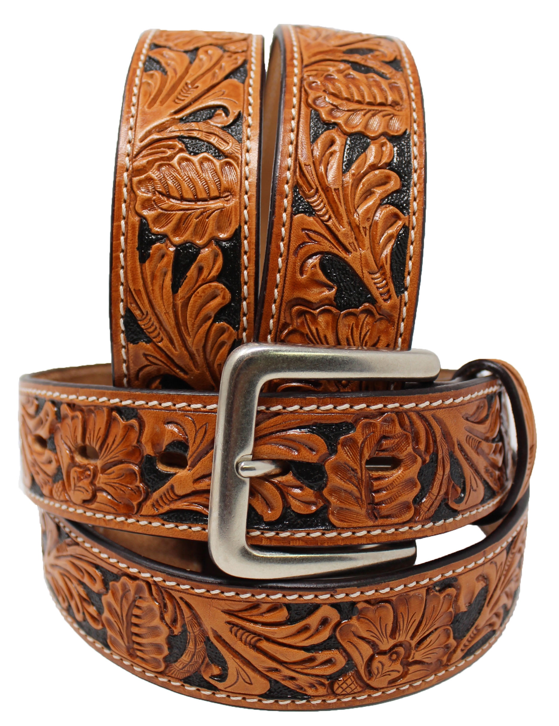 41-42 Men's Cowboy Western Rodeo Fashion Tooled Floral w/ Inlay Leather ...