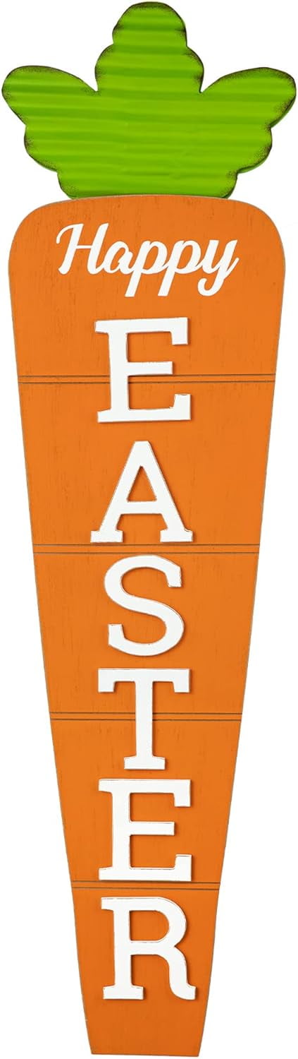 41.5"H Easter Wooden Carrot Porch Decor, Metal Easter Porch Sign ...