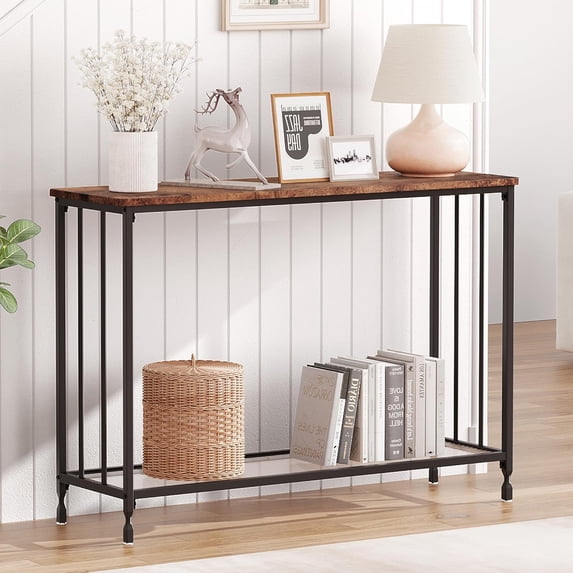 41.5" Narrow Console Table, Small Entryway Table with Glass Shelf and ...