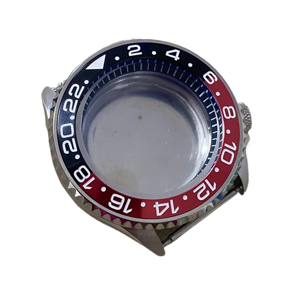 41.5MM Steel Watch Case Screw-in Crown Black Chapter Ring Watch Replace ...