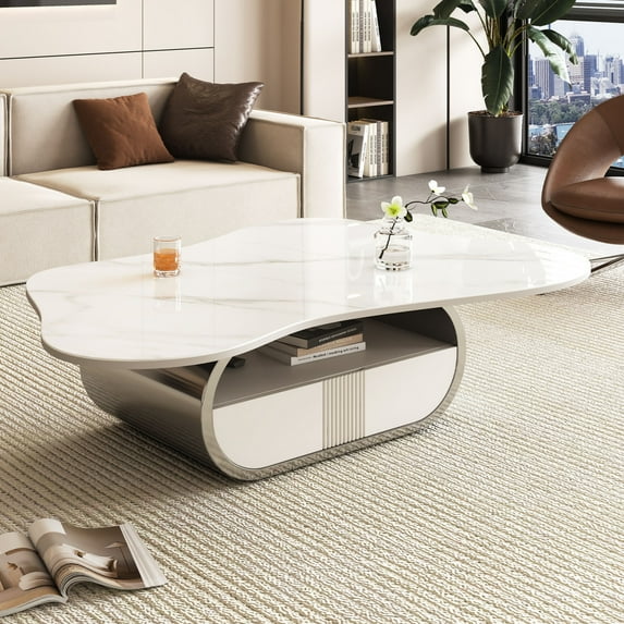 41.7 Inch Marble Coffee Table with Storage Drawer, Modern Butterfly ...