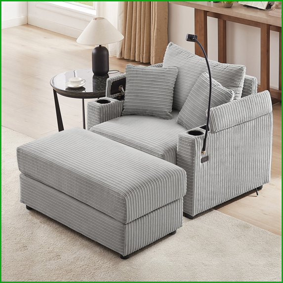41.7” Modern Single Sofa with Storage, USB Ports, Movable Ottoman for ...