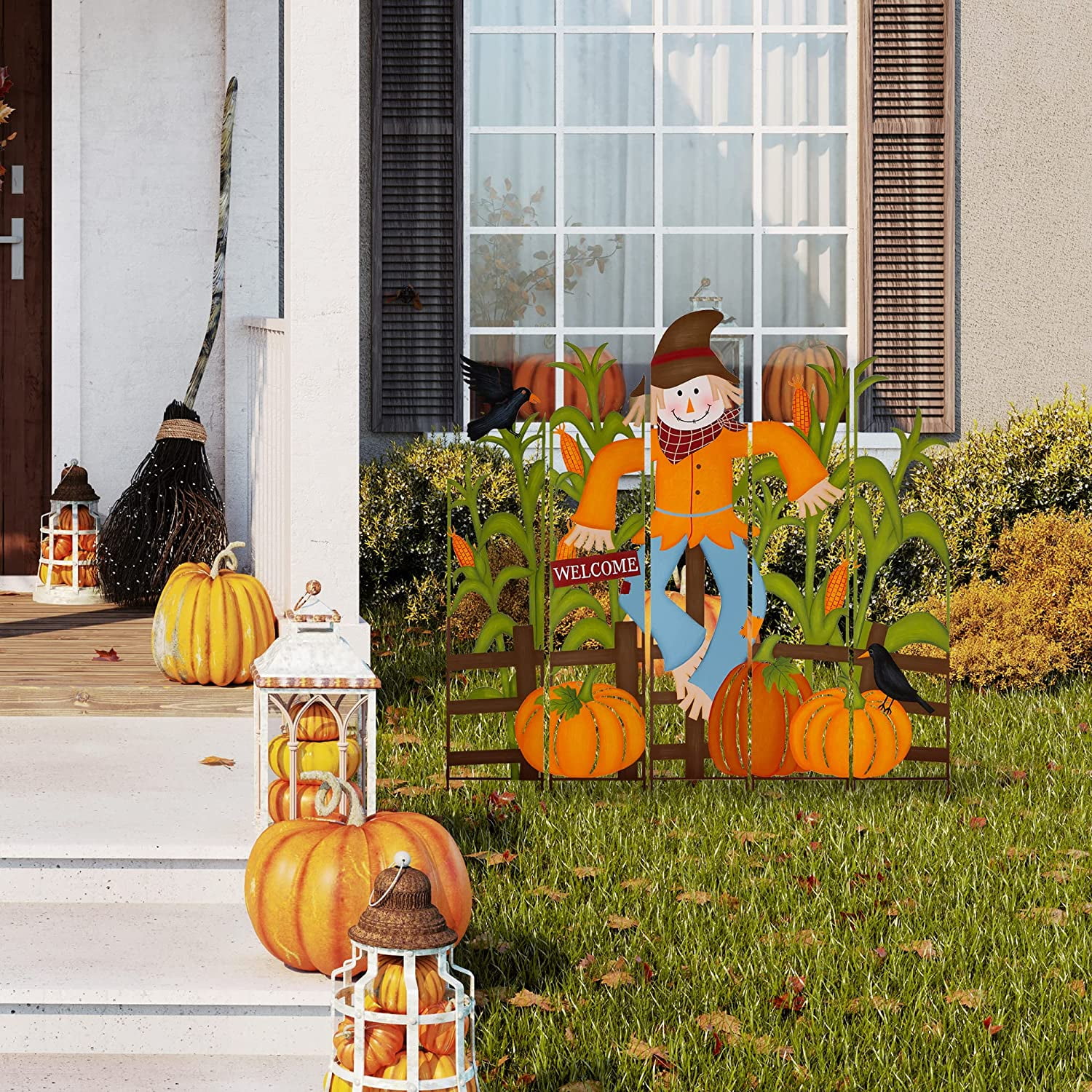 41.75"H Fall Decorative Yard Signs with Stakes, Metal Arch Scarecrow ...