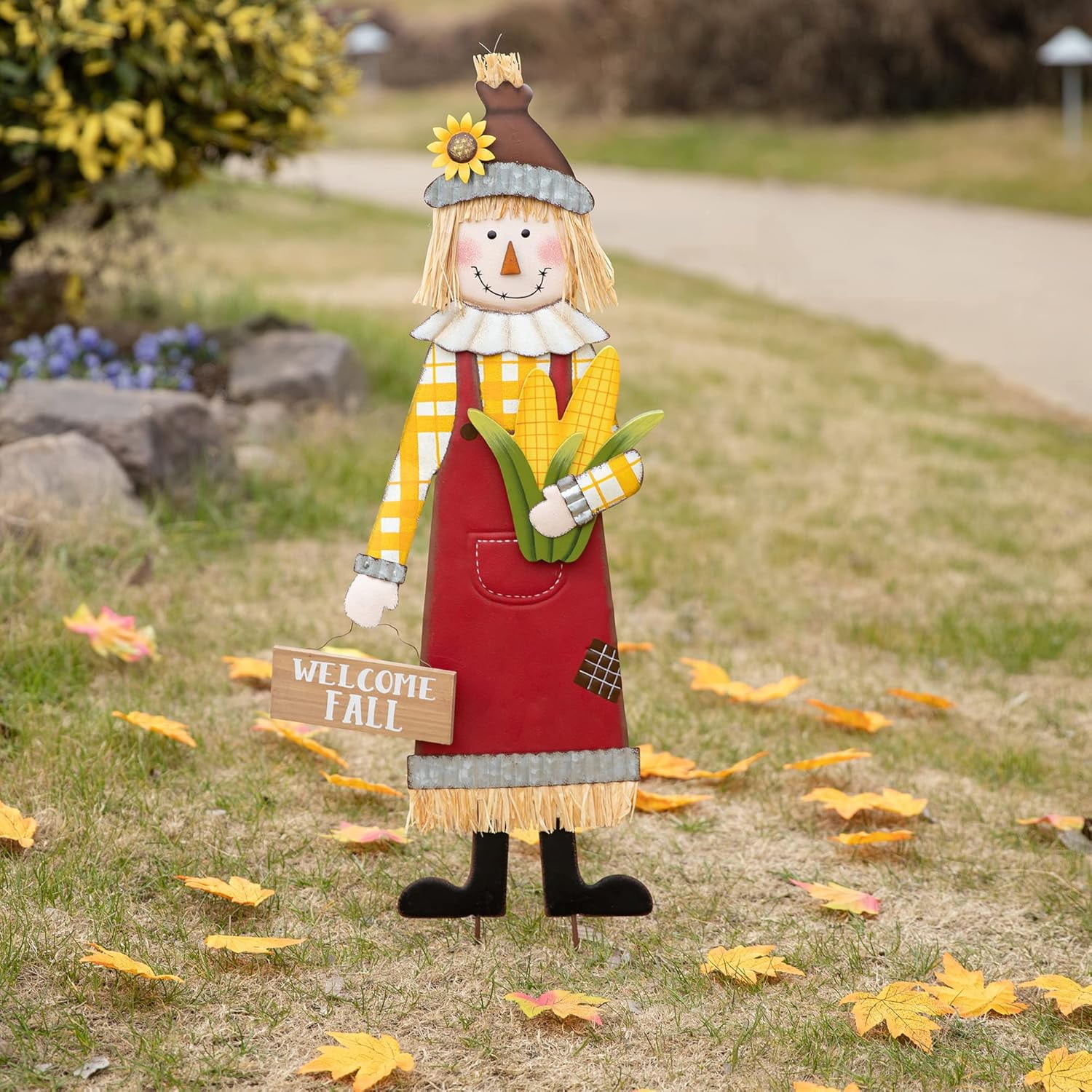 41.75"H Fall Decorative Yard Signs with Stakes, Metal Arch Scarecrow ...