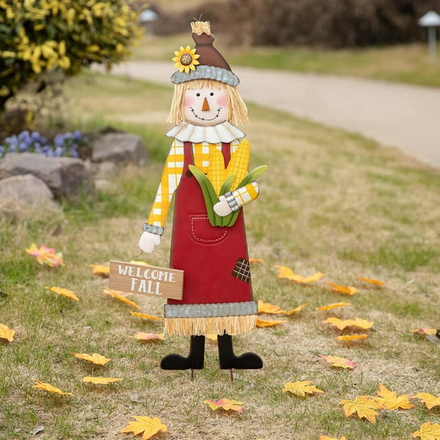 41.75"H Fall Decorative Yard Signs with Stakes, Metal Arch Scarecrow ...