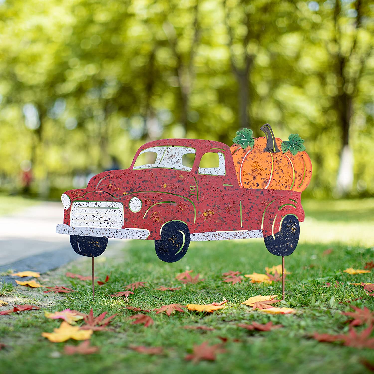 41.75"H Fall Decorative Yard Signs with Stakes, Metal Arch Scarecrow ...