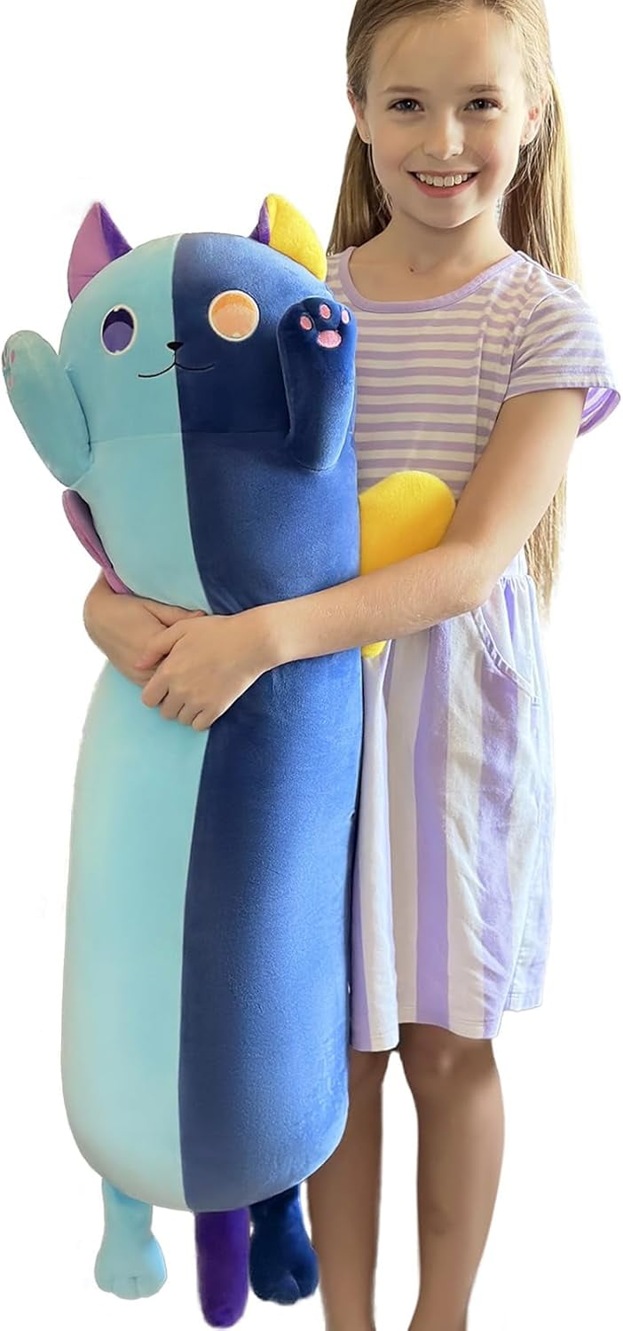 41.7Inch Long Cat Plush Pillow, Soft Cat Body Cuddle Pillow, Blue ...