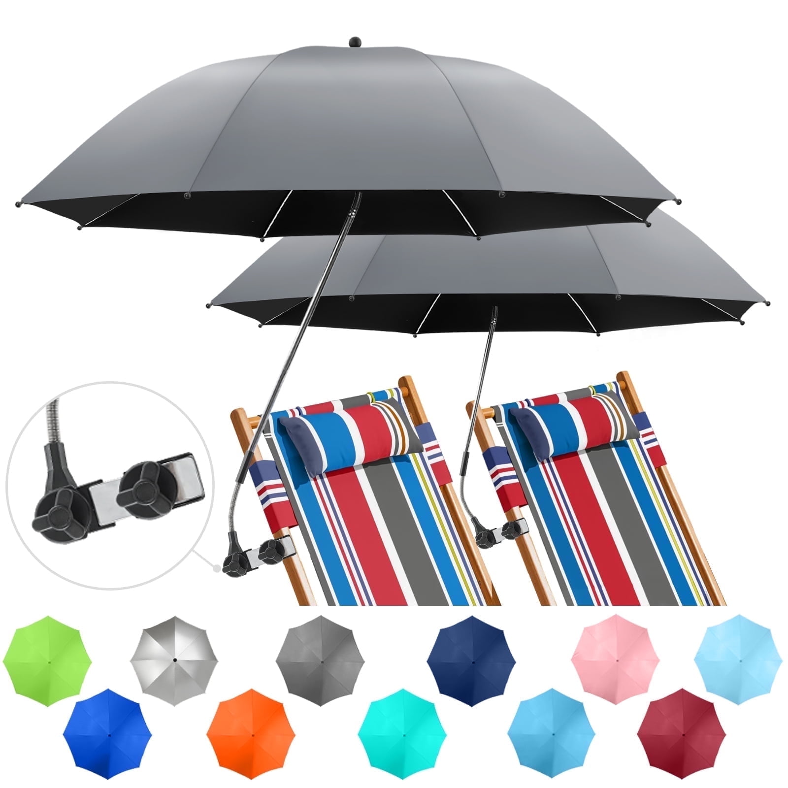 42" 2 Pack Beach Chair with Umbrella,99.99% UV Protection Chair ...