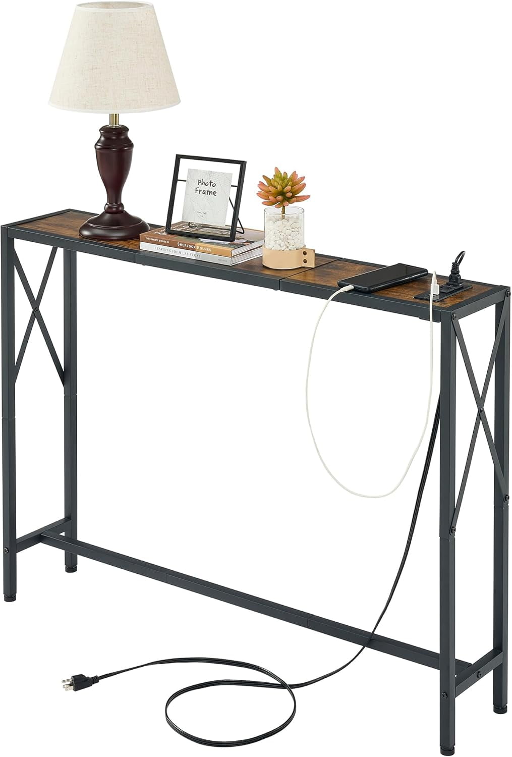 41.8" Console Table, Narrow Behind The Couch Table with Outlet ...