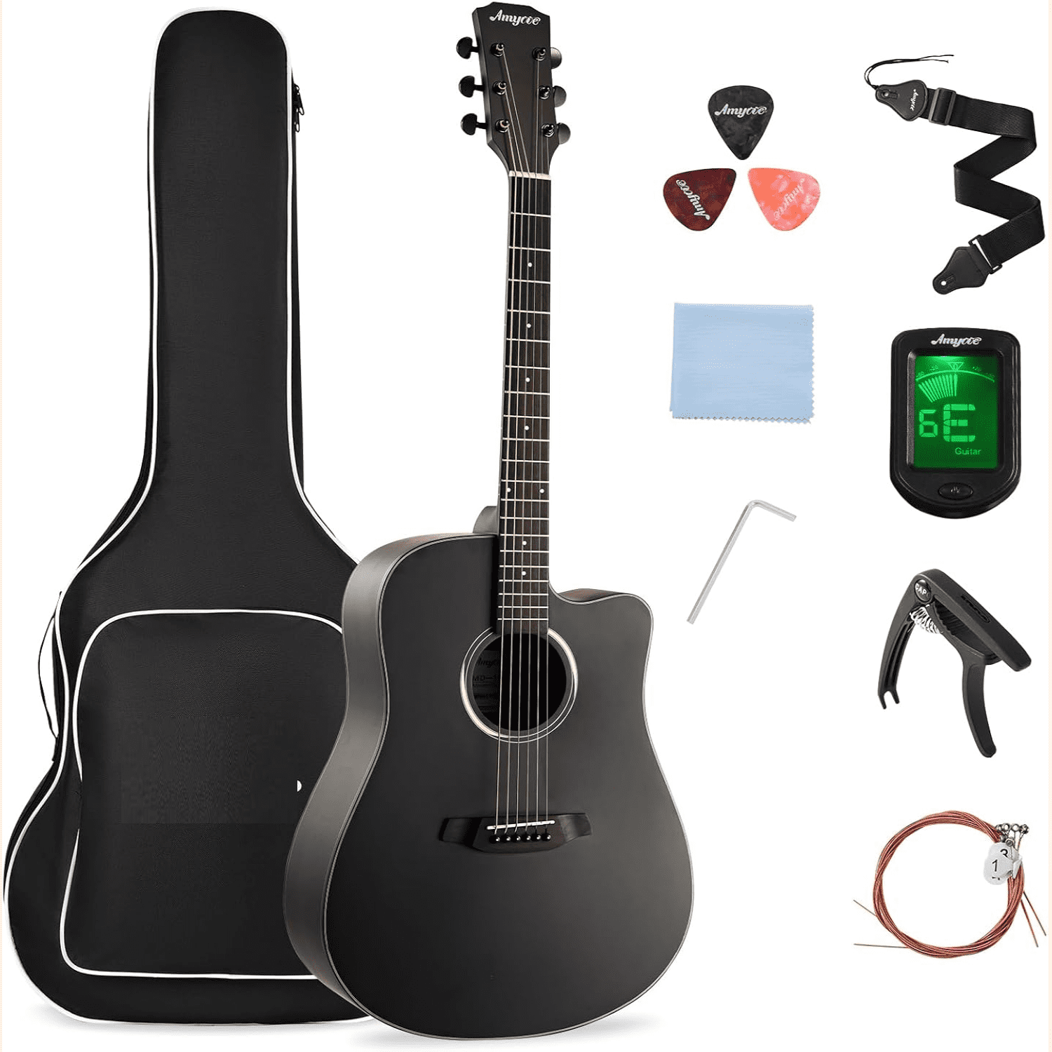 41" Acoustic Guitar with Gig Bag,Tuner,Strap,Strings,Picks,Capos ...