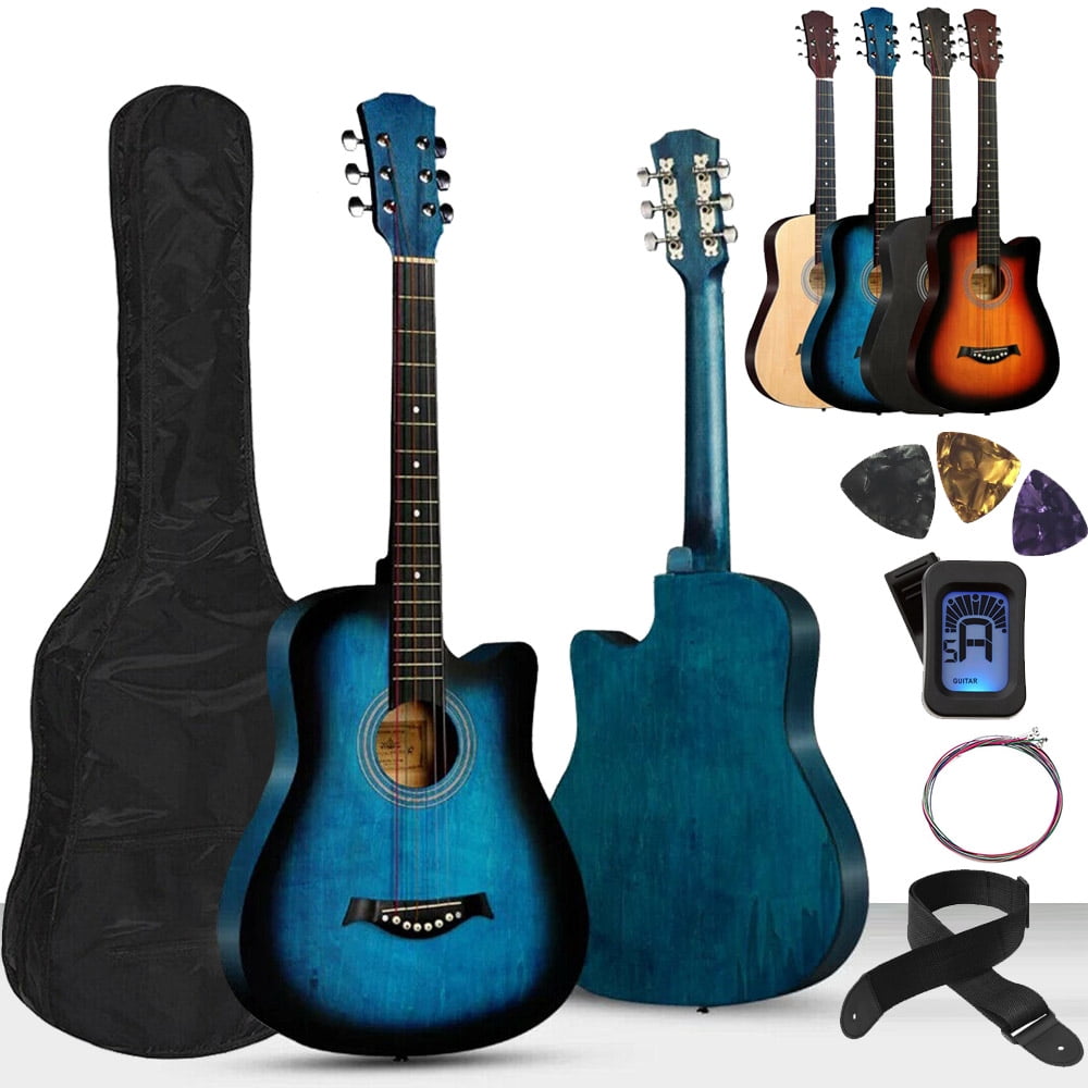 41" All-Wood Acoustic Guitar Starter Kit with Gig Bag, E-Tuner, Picks ...