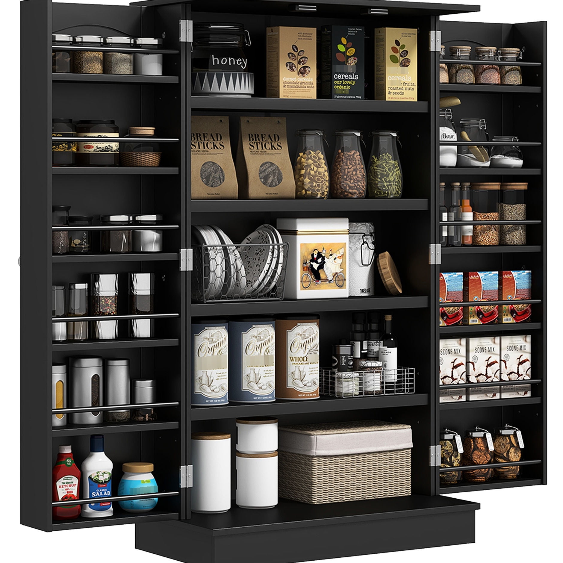 41" Black Freestanding Kitchen Cabinet with 5 - tier Shelving and ...