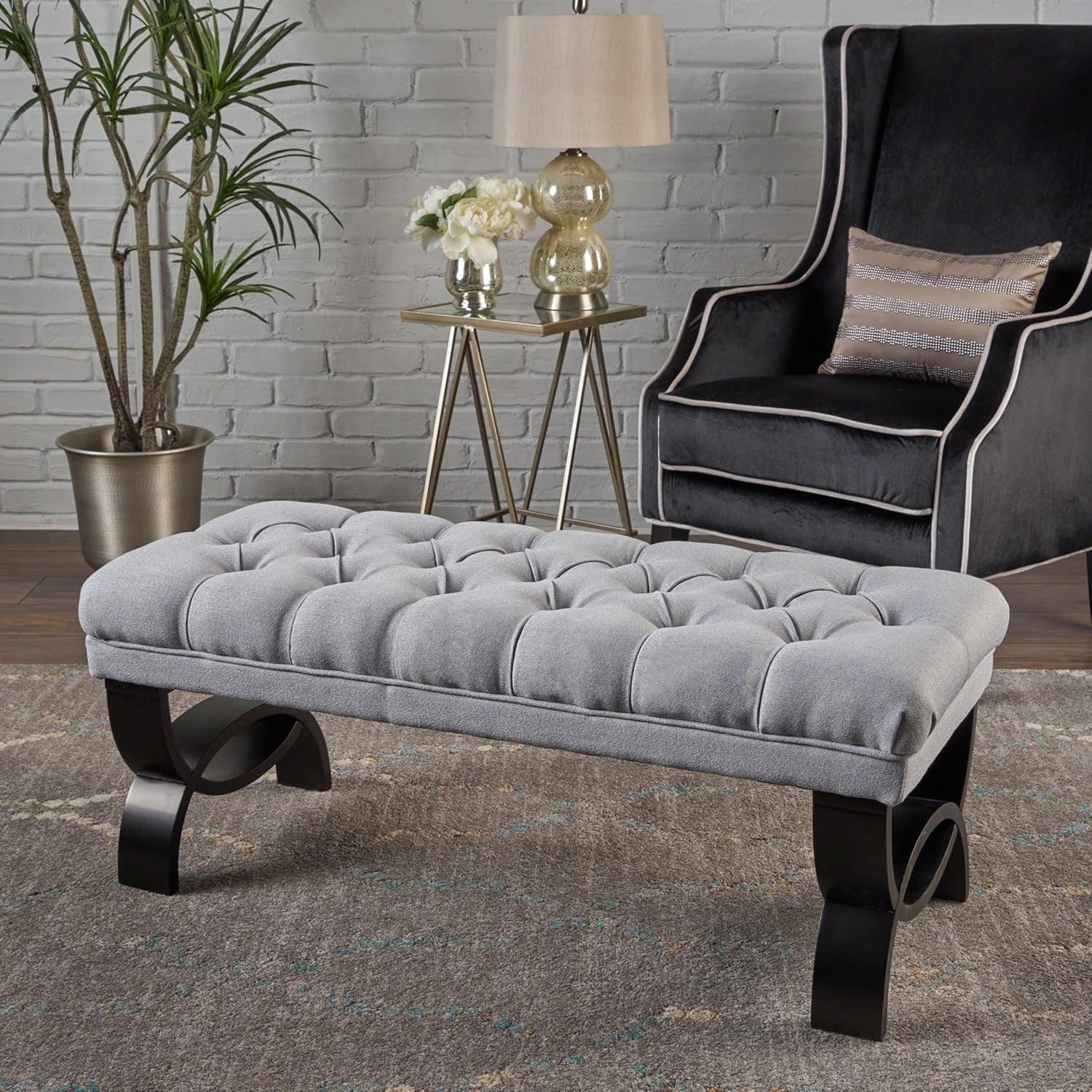 41" Button Tufted Entryway Bench, Comfy Padded End of Bed Ottoman Stool ...