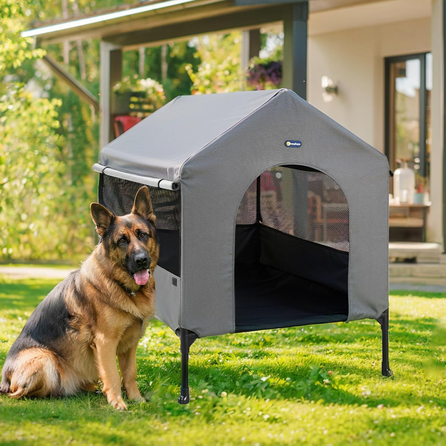 41" Dog House, 2-in-1 Large Dog House Outdoor Indoor Weatherproof ...
