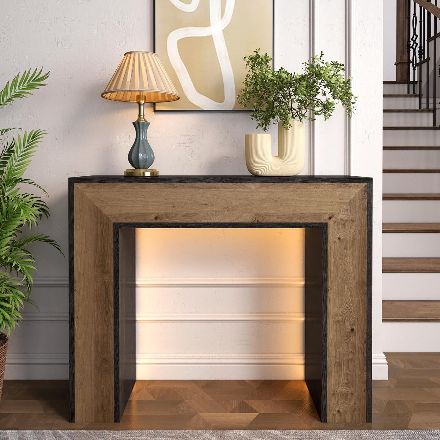 41" Entryway Table with LED Light, Console Table Behind Couch, Rustic ...