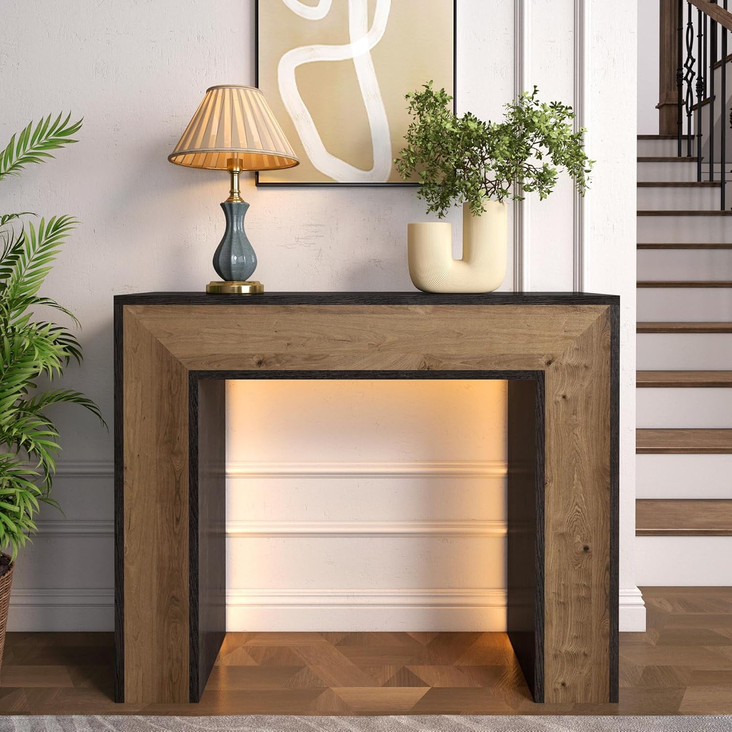41" Entryway Table with LED Light, Farmhouse Wood Console Table Behind ...