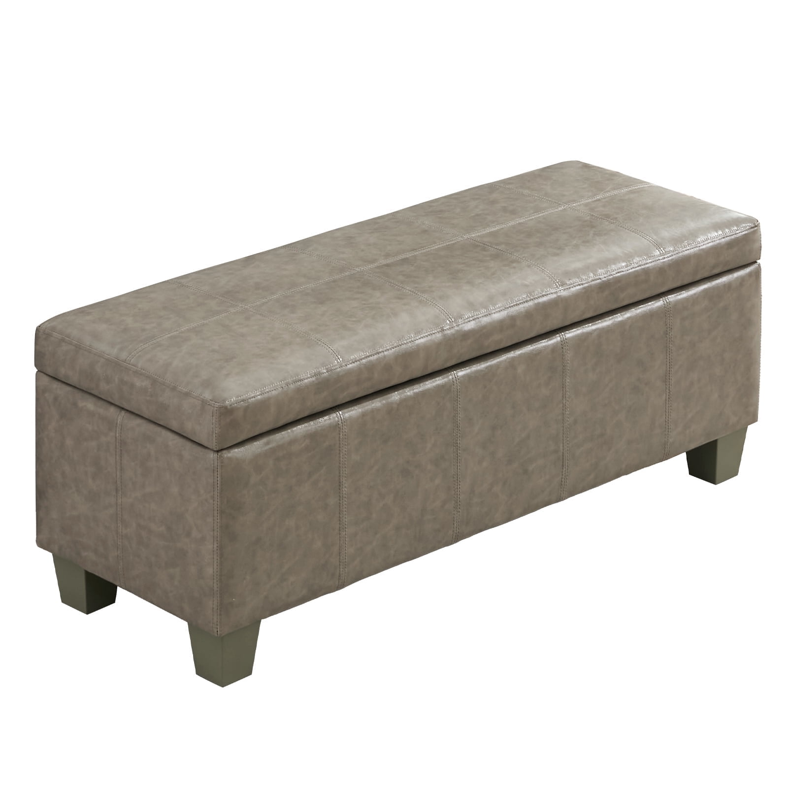 41'' Faux Leather Storage Ottoman Bench, Rectangle Upholstered End of ...