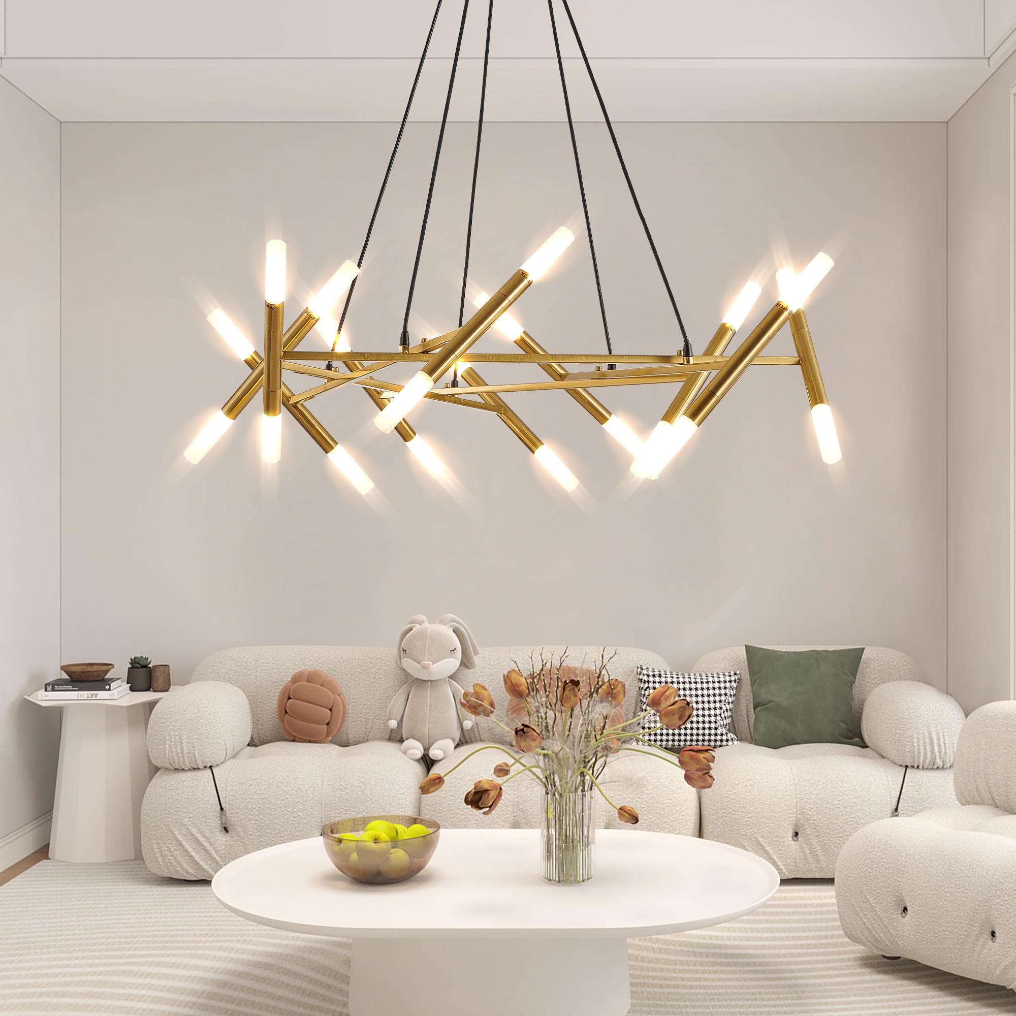 41" Golden Modern Chandelier Light Fixture, Branch Design with Frosted ...